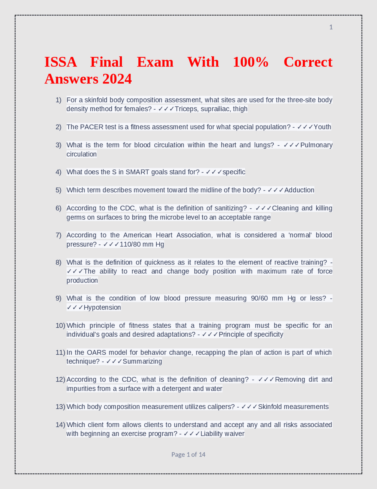 ISSA Final Exam With 100% Correct Answers 2024 | Exams Biology | Docsity