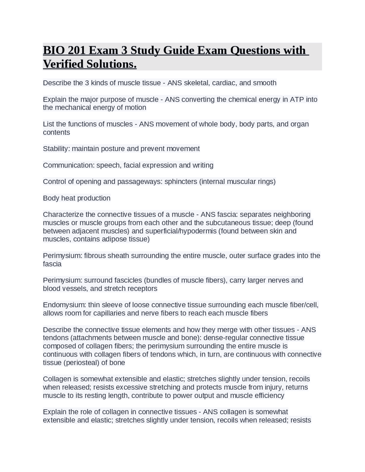 BIO 201 Exam 3 Study Guide Exam Questions with Verified Solutions ...