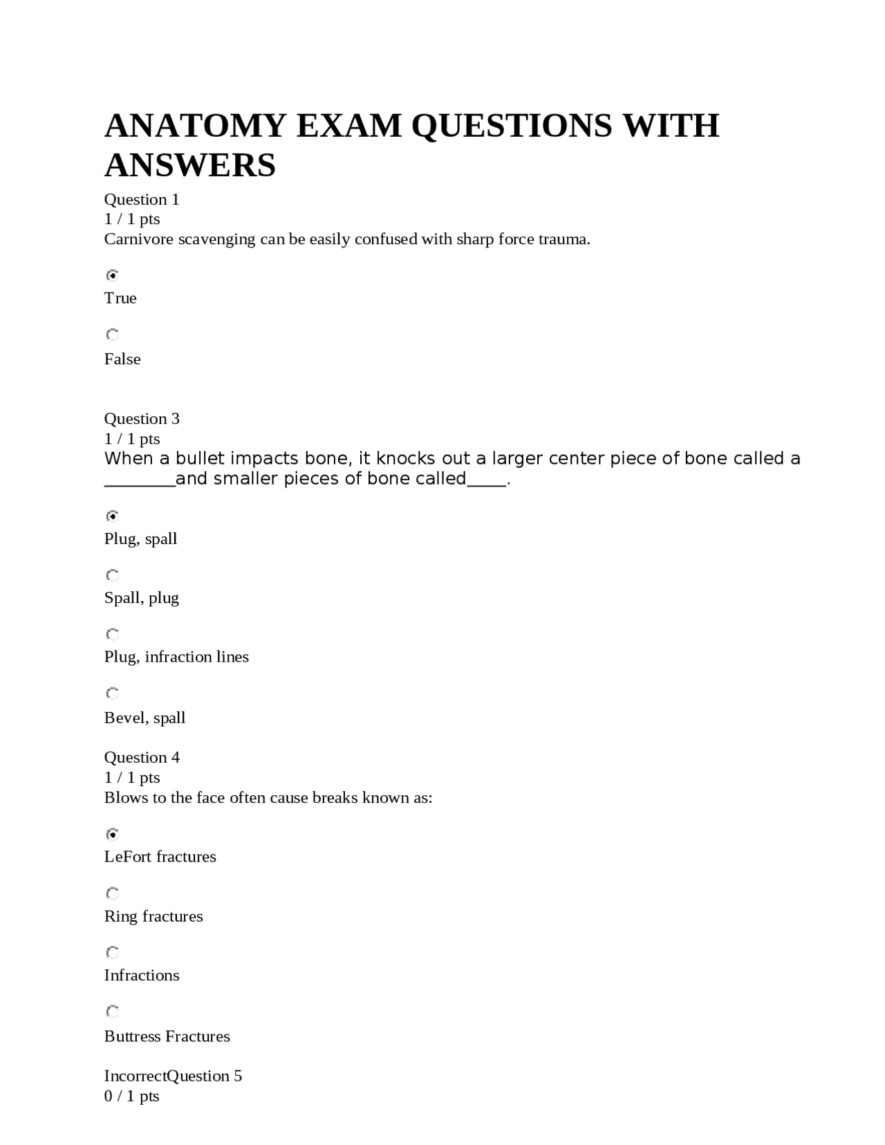 ANATOMY EXAM QUESTIONS WITH ANSWERS | Exams Anatomy | Docsity
