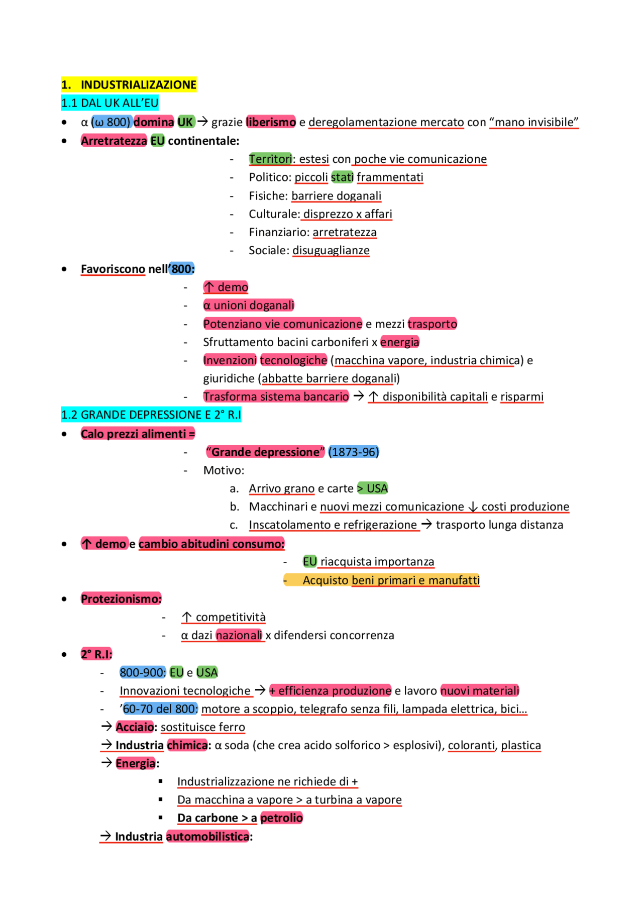 schema riassuntivo per esame storia contemporanea | Schemi e mappe concettuali di Storia ...