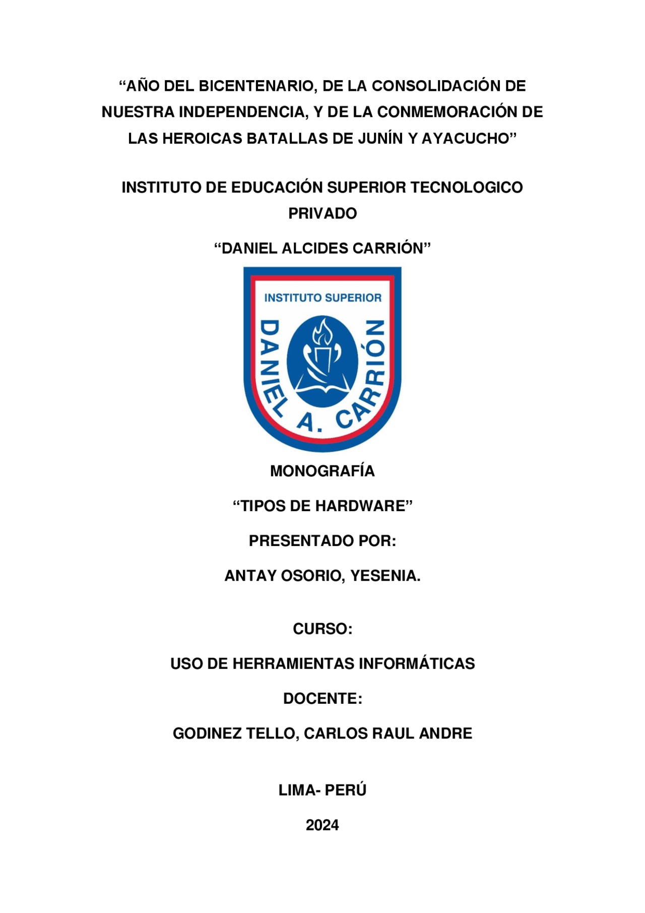 monografia de hardware | Monografías, Ensayos de Informática | Docsity