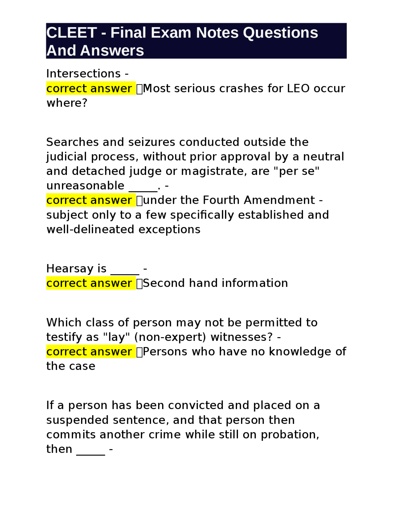 CLEET Final Exam Notes: Criminal Law and Police Procedures | Exams Law ...