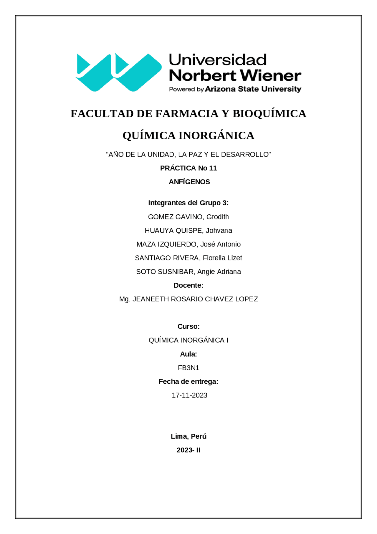 INFORME DE PRACTICA 11 | Resúmenes de Química | Docsity