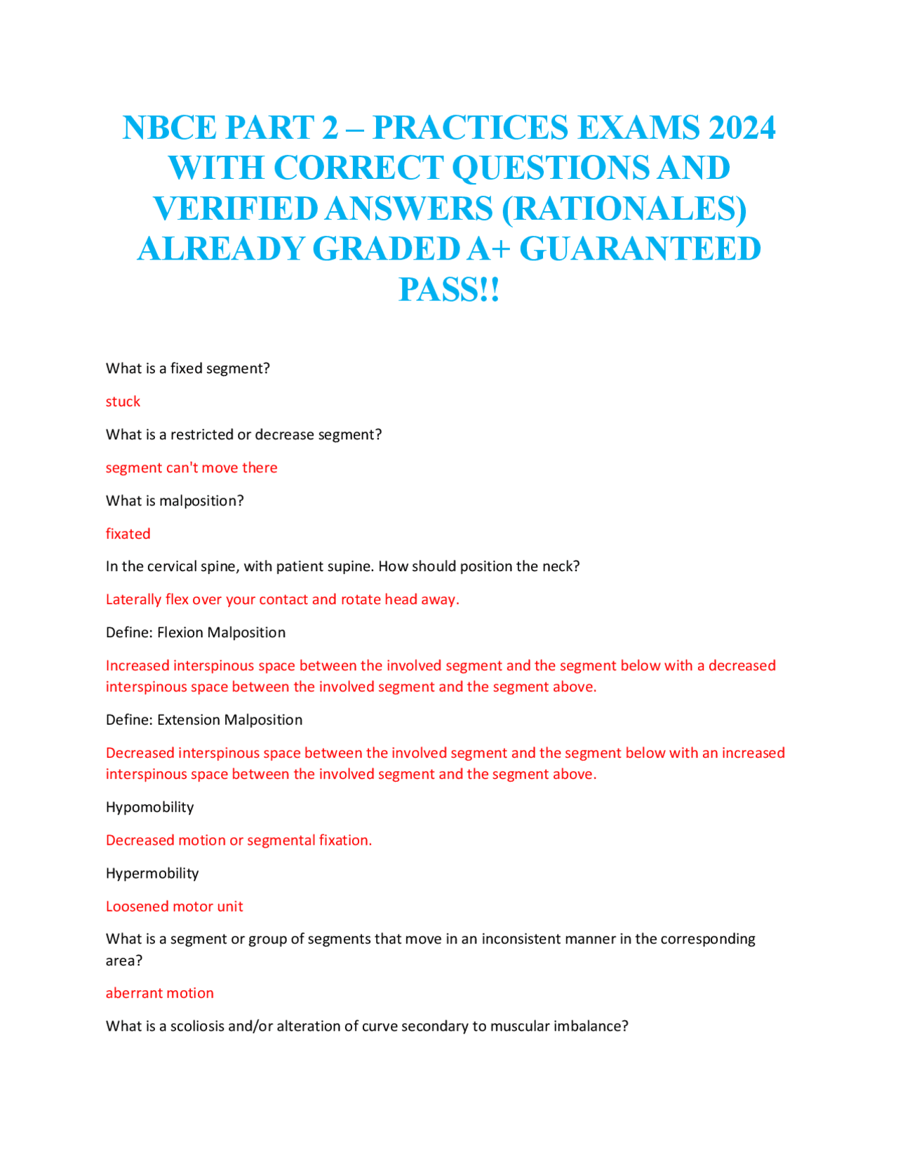 NBCE PART 2 – PRACTICES EXAMS 2024 | Exams Nursing | Docsity