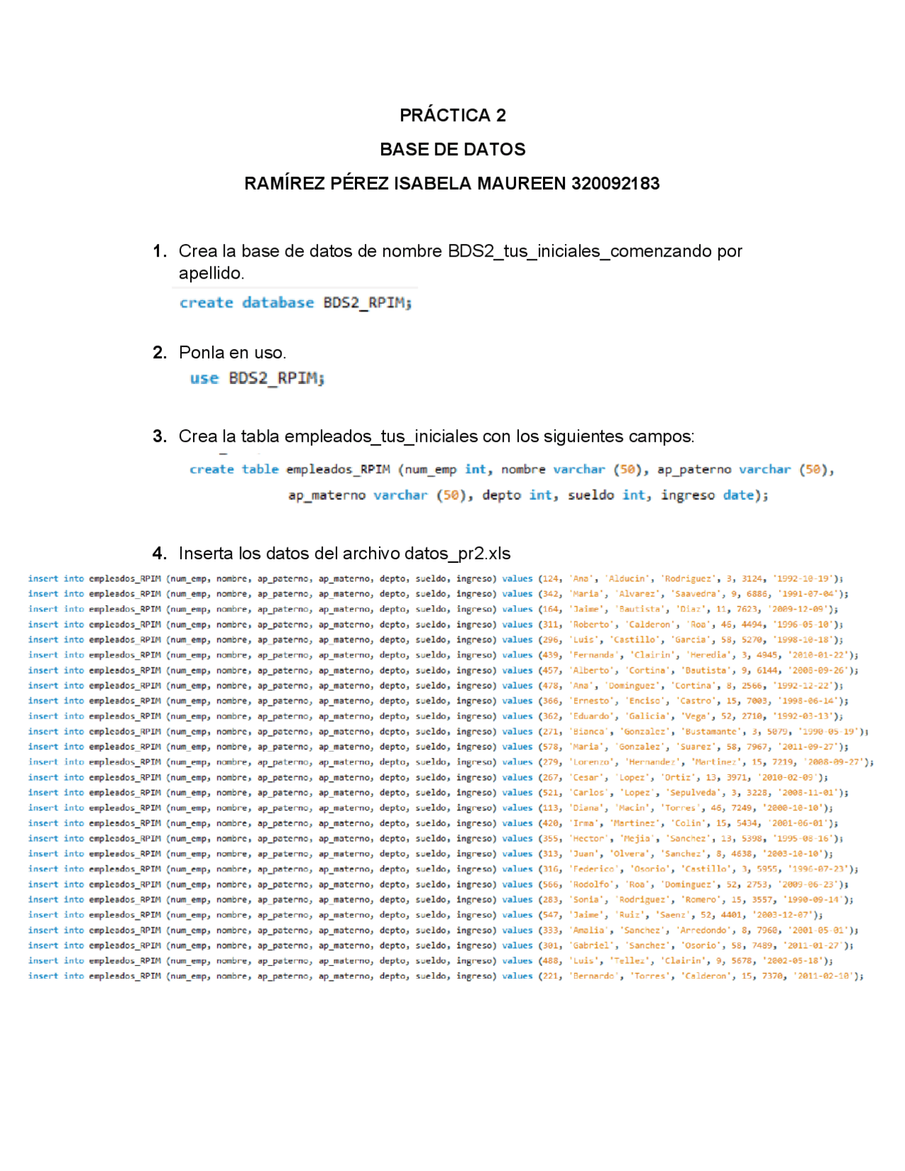 consultas de base de datos | Ejercicios de Matemáticas | Docsity