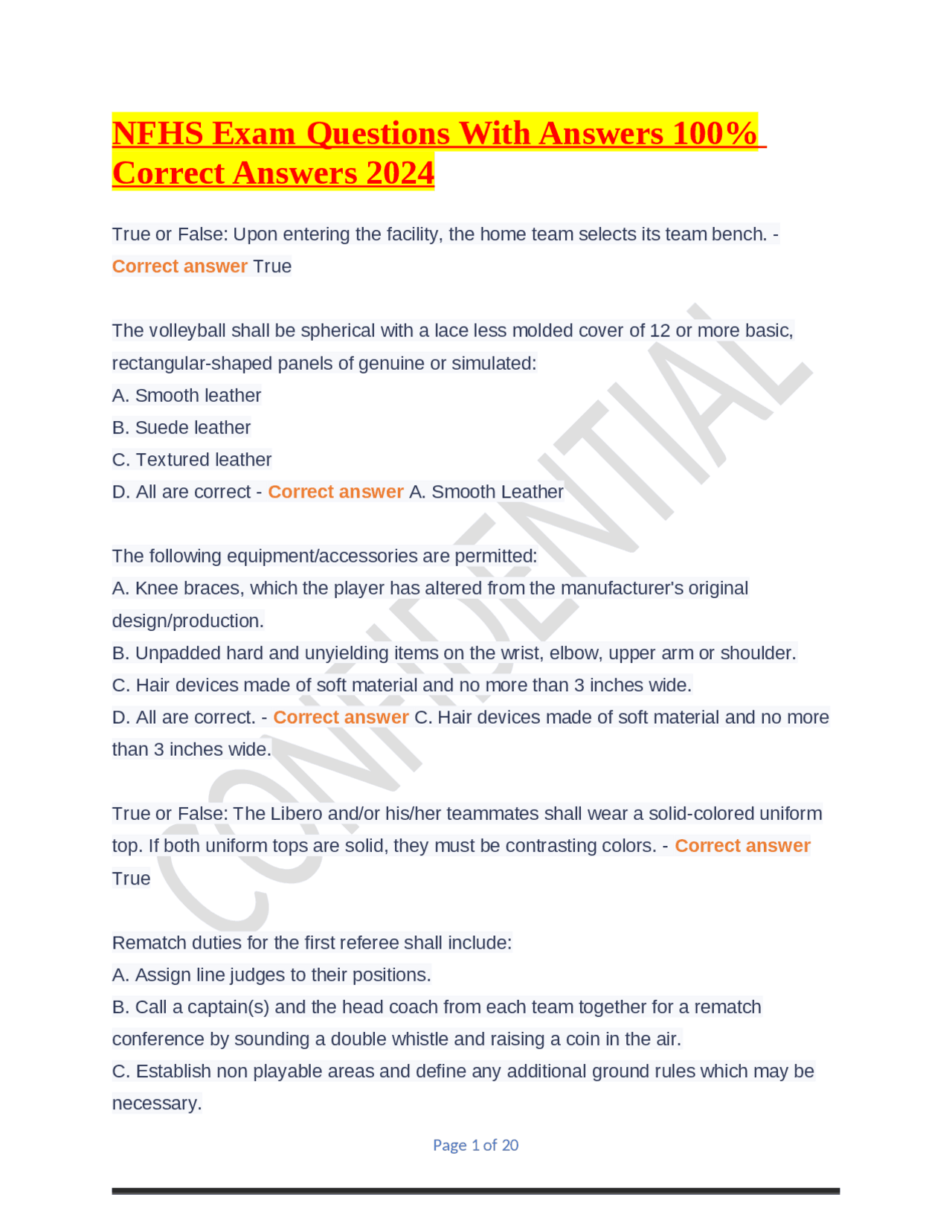 NFHS Exam Questions With Answers 100% Correct Answers 2024 | Exams ...