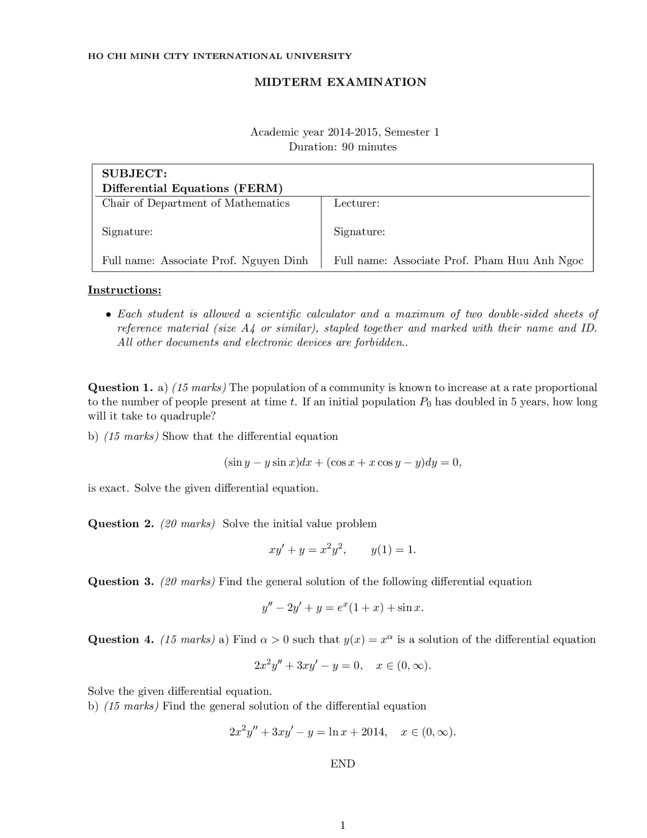 Midterm exam - practice | Exams Differential Equations | Docsity