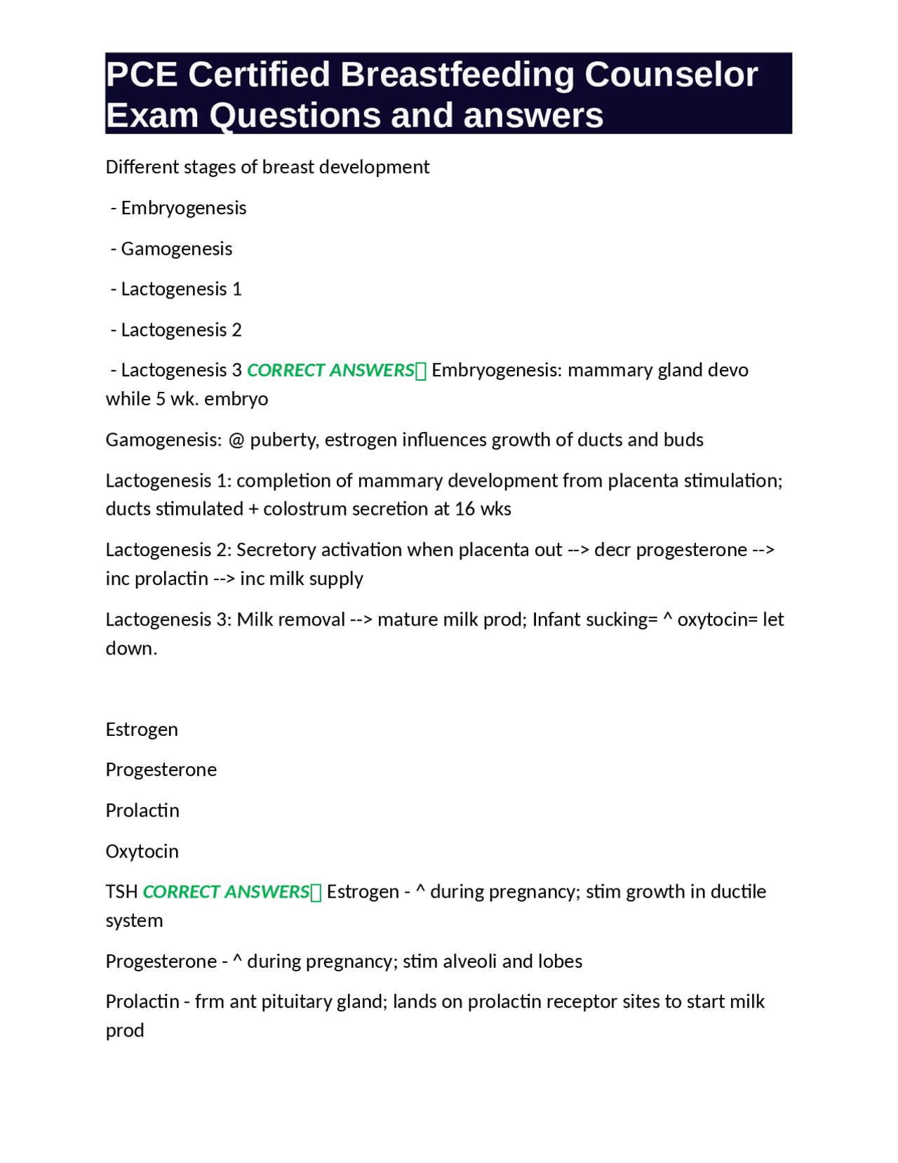 PCE Certified Breastfeeding Counselor Exam Questions and answers ...