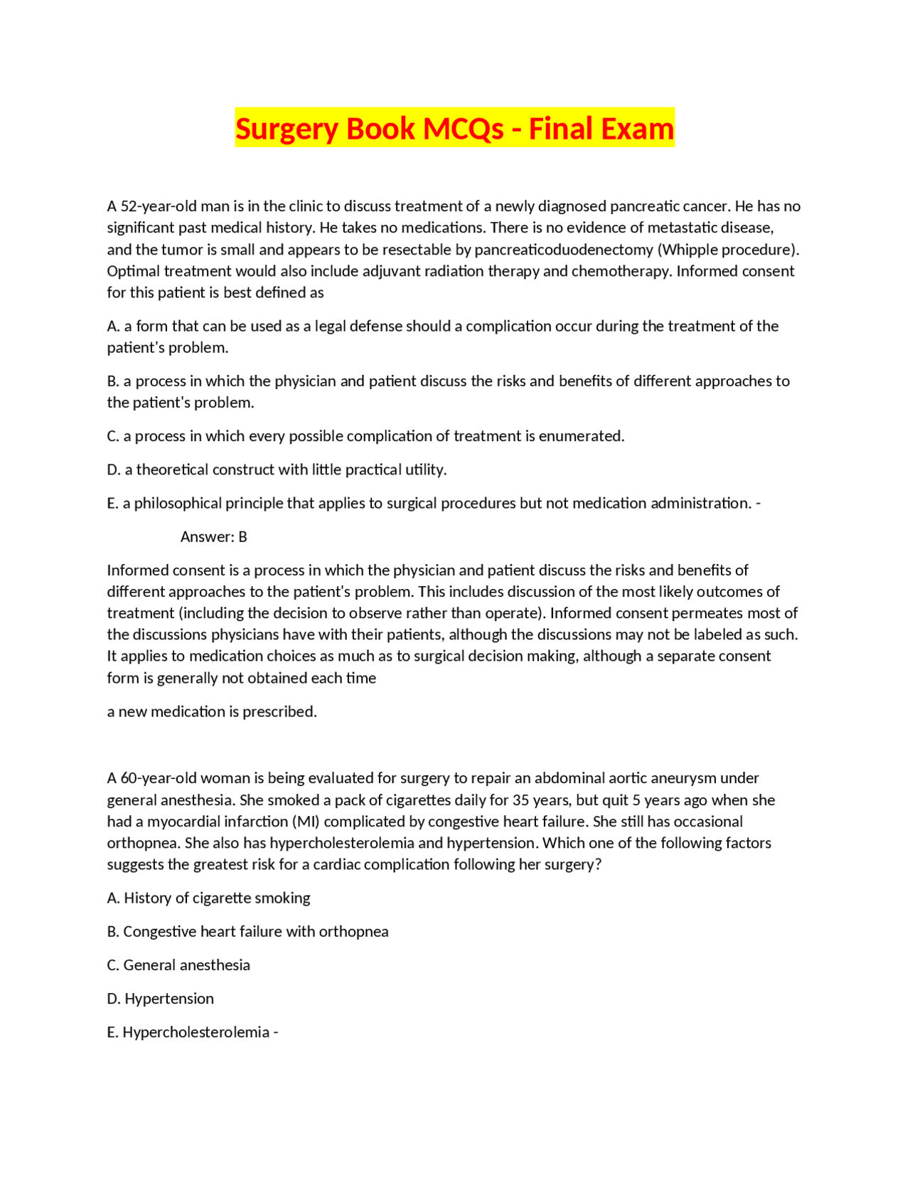 Surgery Book MCQs - Final Exam | Exams General Surgery | Docsity