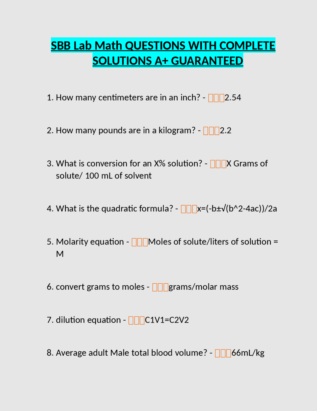 SBB Lab Math QUESTIONS WITH COMPLETE SOLUTIONS A+ GUARANTEED | Exams ...