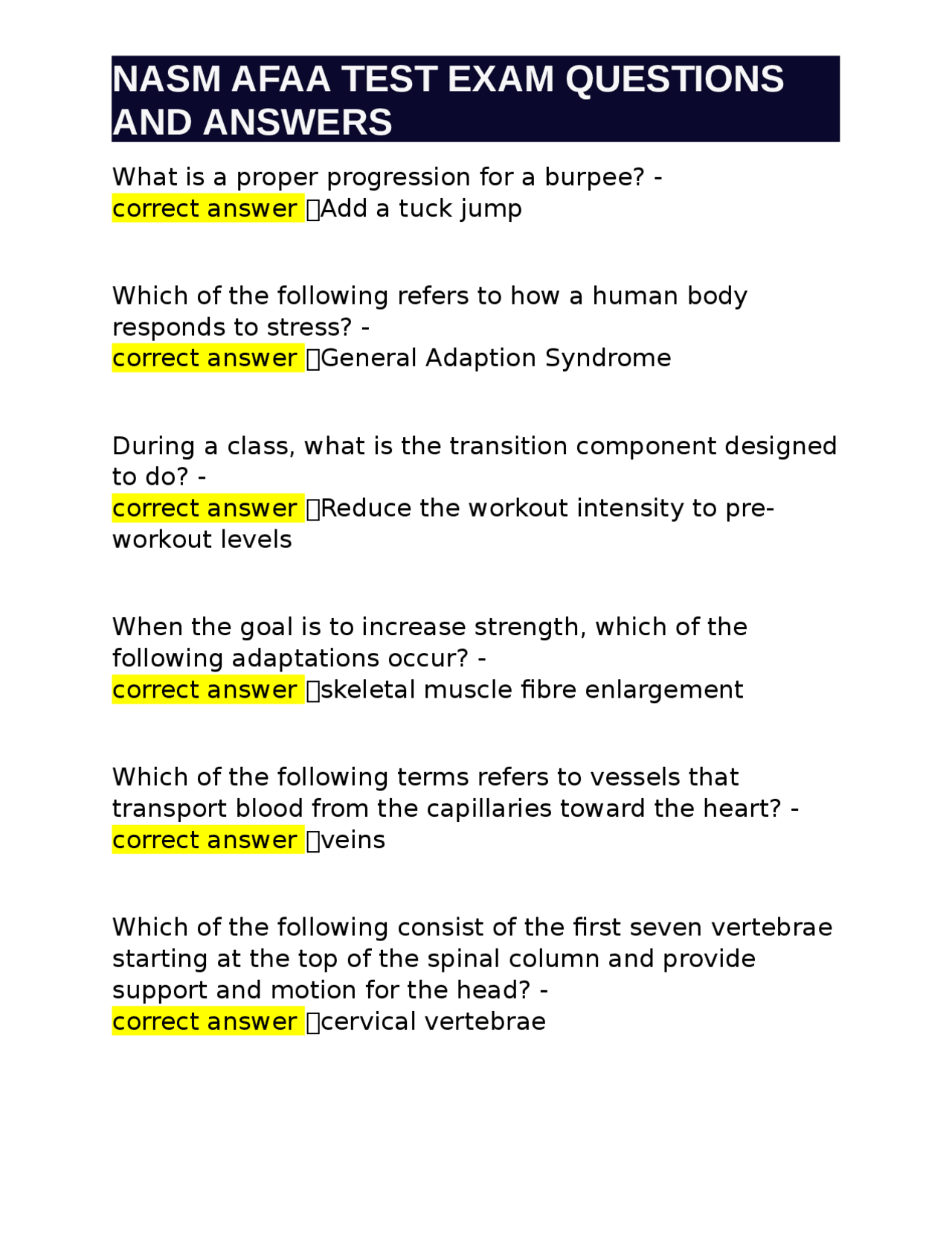 NASM AFAA Exam Questions and Answers for Fitness Professionals | Exams ...