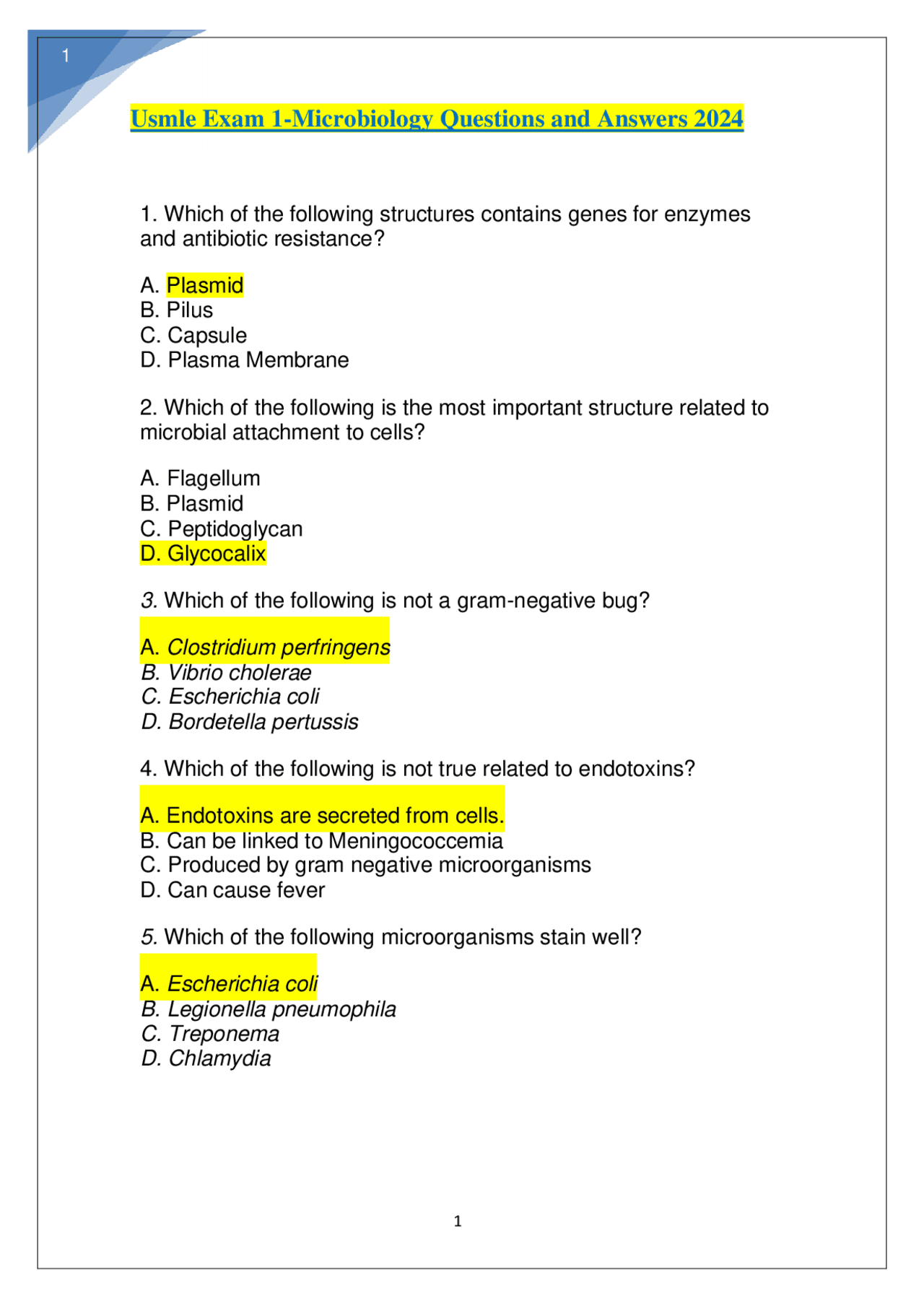 USMLE Exam 1 - Microbiology Questions and Answers 2024 | Exams Microbiology | Docsity