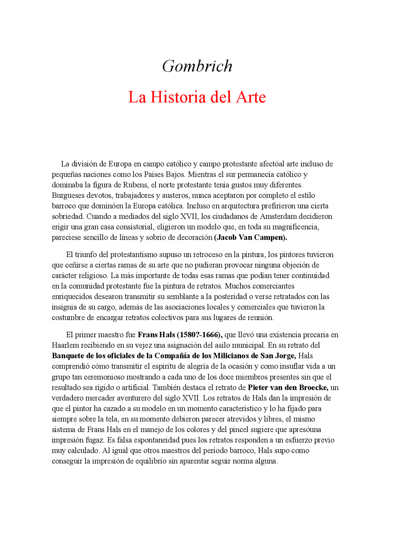 Gombrich, La Historia del Arte | Resúmenes de Historia del Arte | Docsity