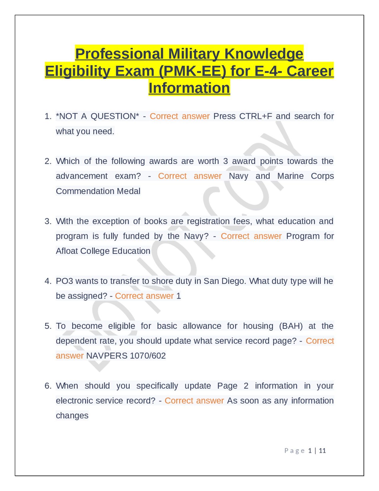 Professional Military Knowledge Eligibility Exam (PMK-EE) for E-4 ...