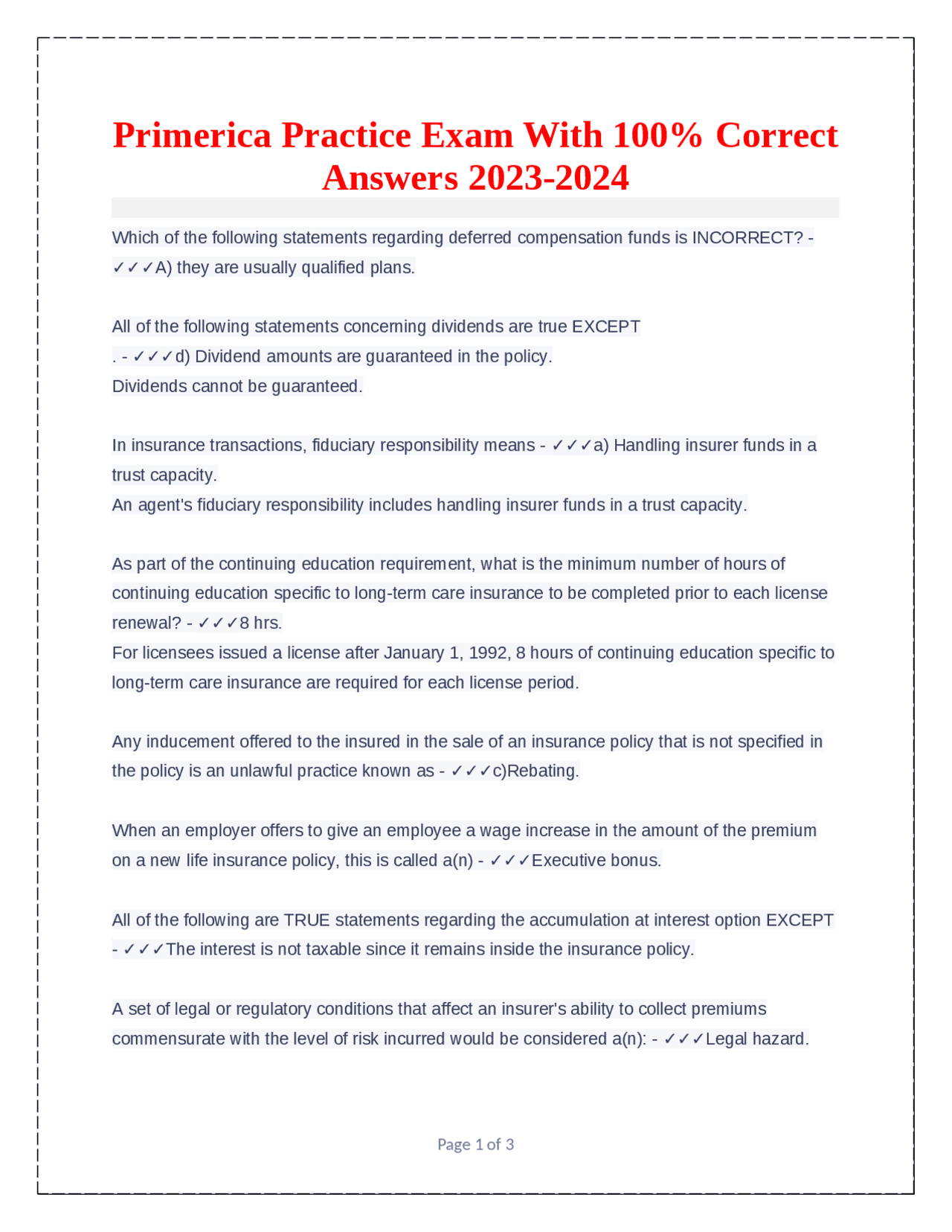 Primerica Practice Exam With 100% Correct Answers 2023-2024 | Exams ...