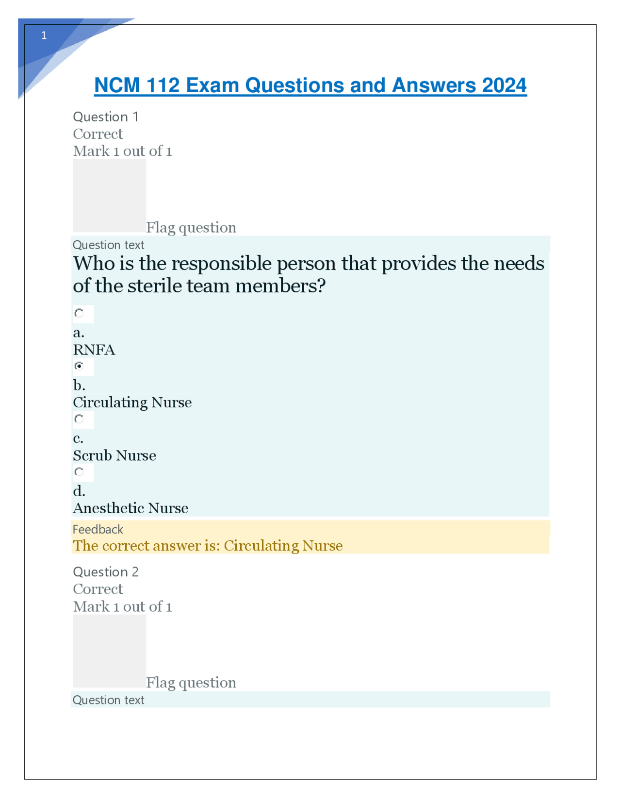 NCM 112 Exam Questions and Answers for Perioperative Nursing 2024 ...