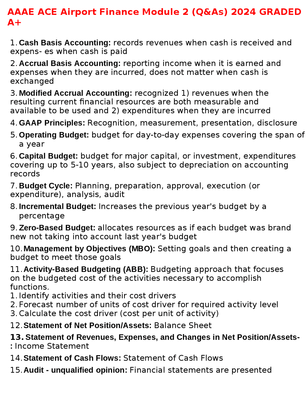 AAAE ACE Airport Finance Module 2 (Q&As) 2024 GRADED A+ | Exams ...