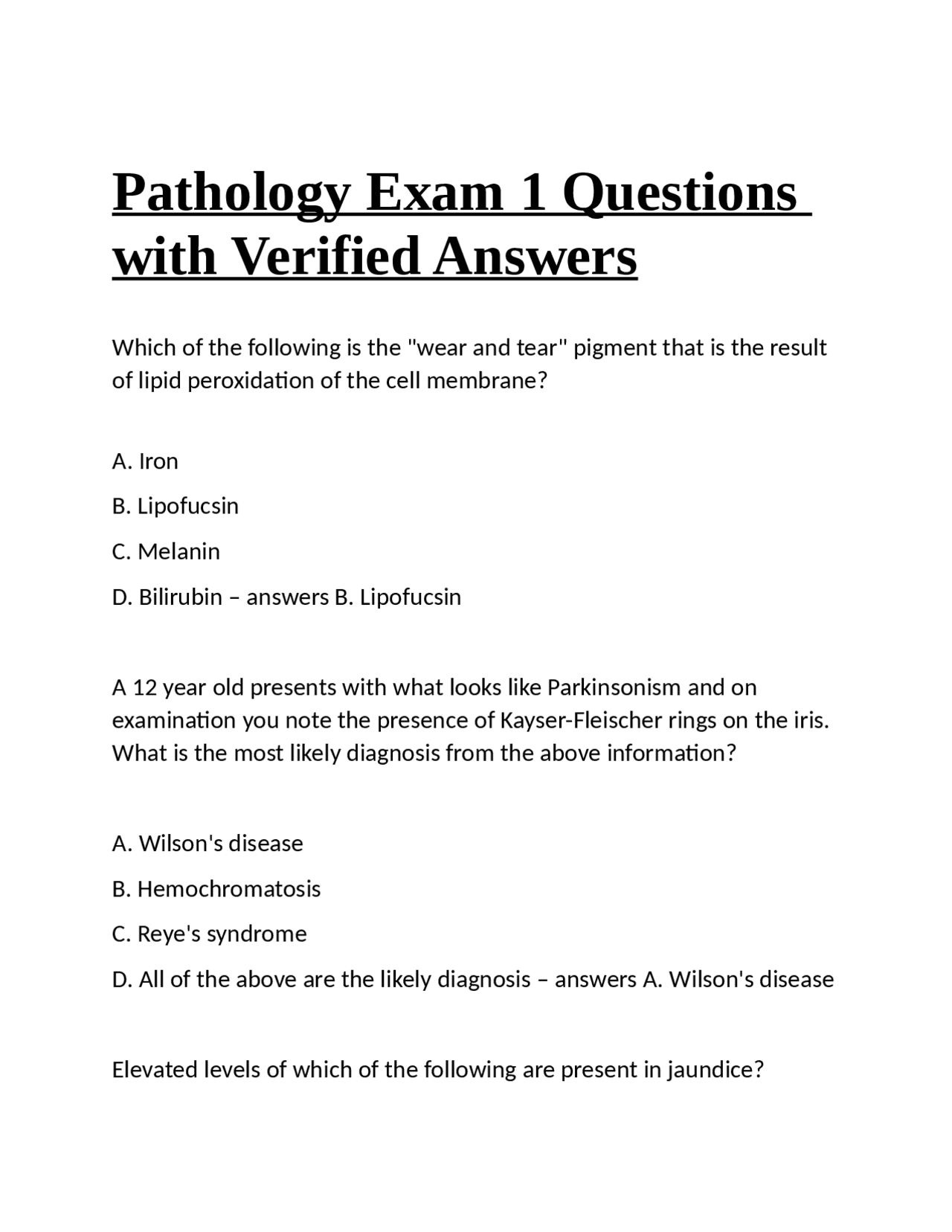 Pathology Exam 1 Questions with Verified Answers | Exams Nursing | Docsity