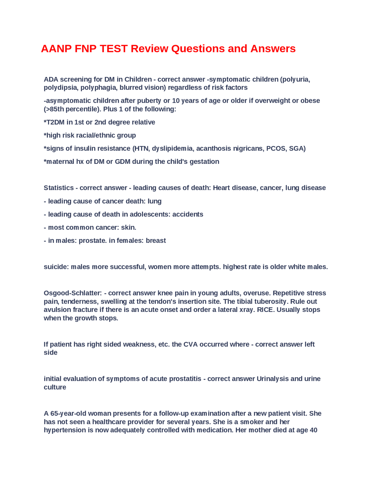 AANP FNP TEST Review Questions and Answers | Exams Nursing | Docsity