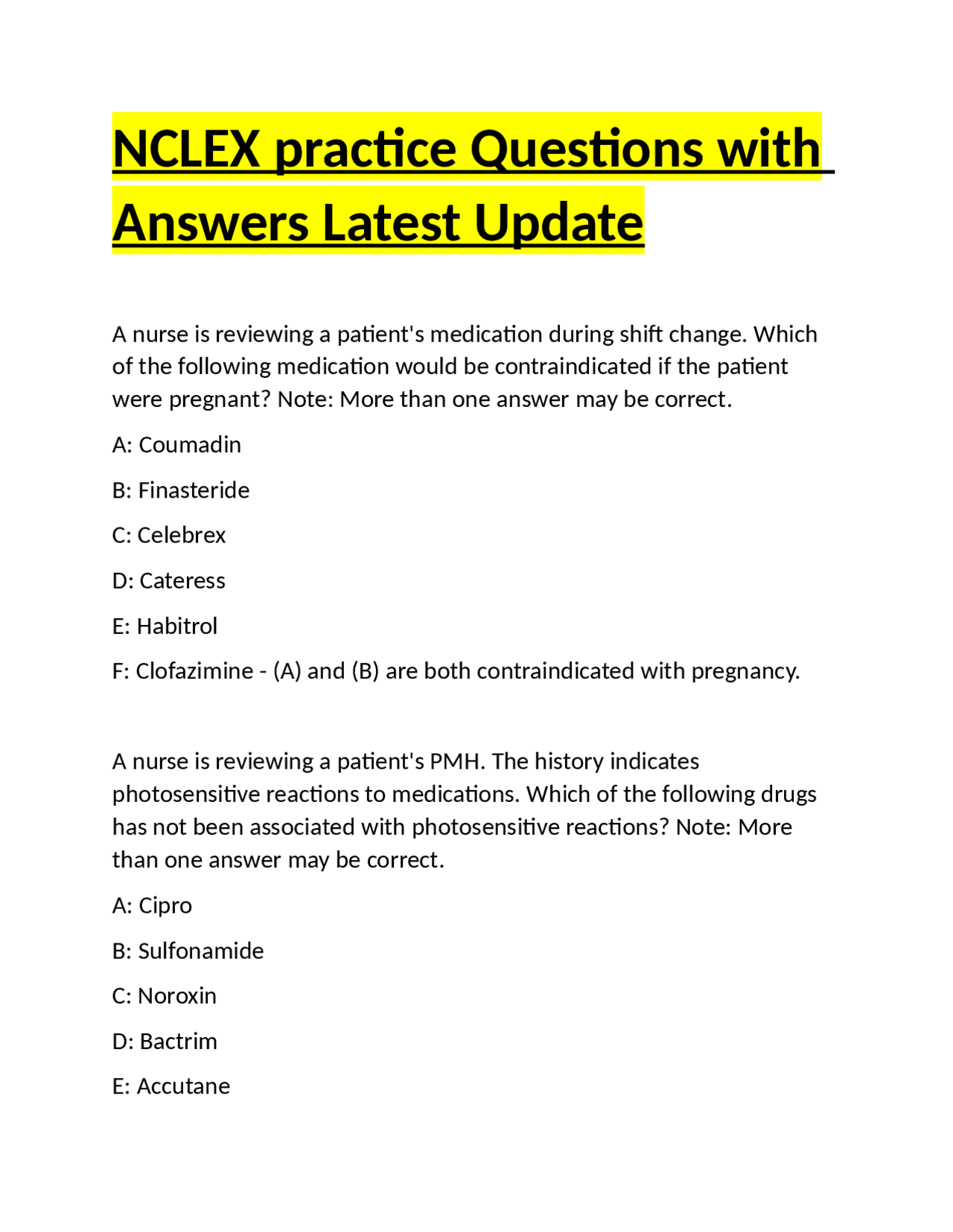 NCLEX practice Questions with Answers Latest Update | Exams Nursing ...