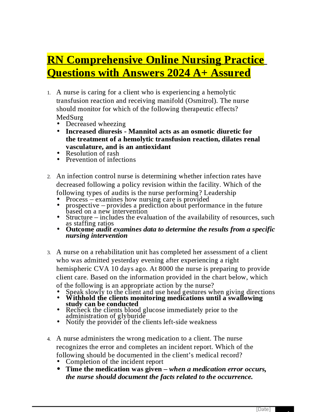 RN Comprehensive Online Nursing Practice Questions with Answers 2024 A+ ...