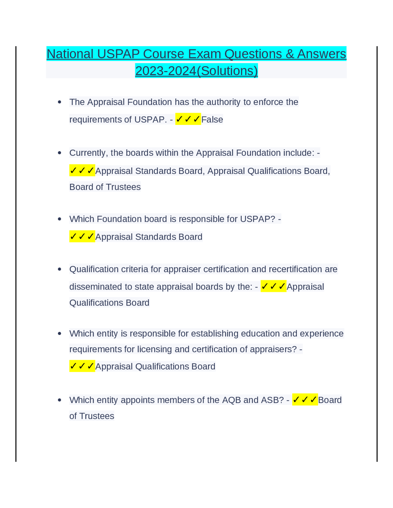 National USPAP Course Exam Questions & Answers 2023-2024(Solutions ...