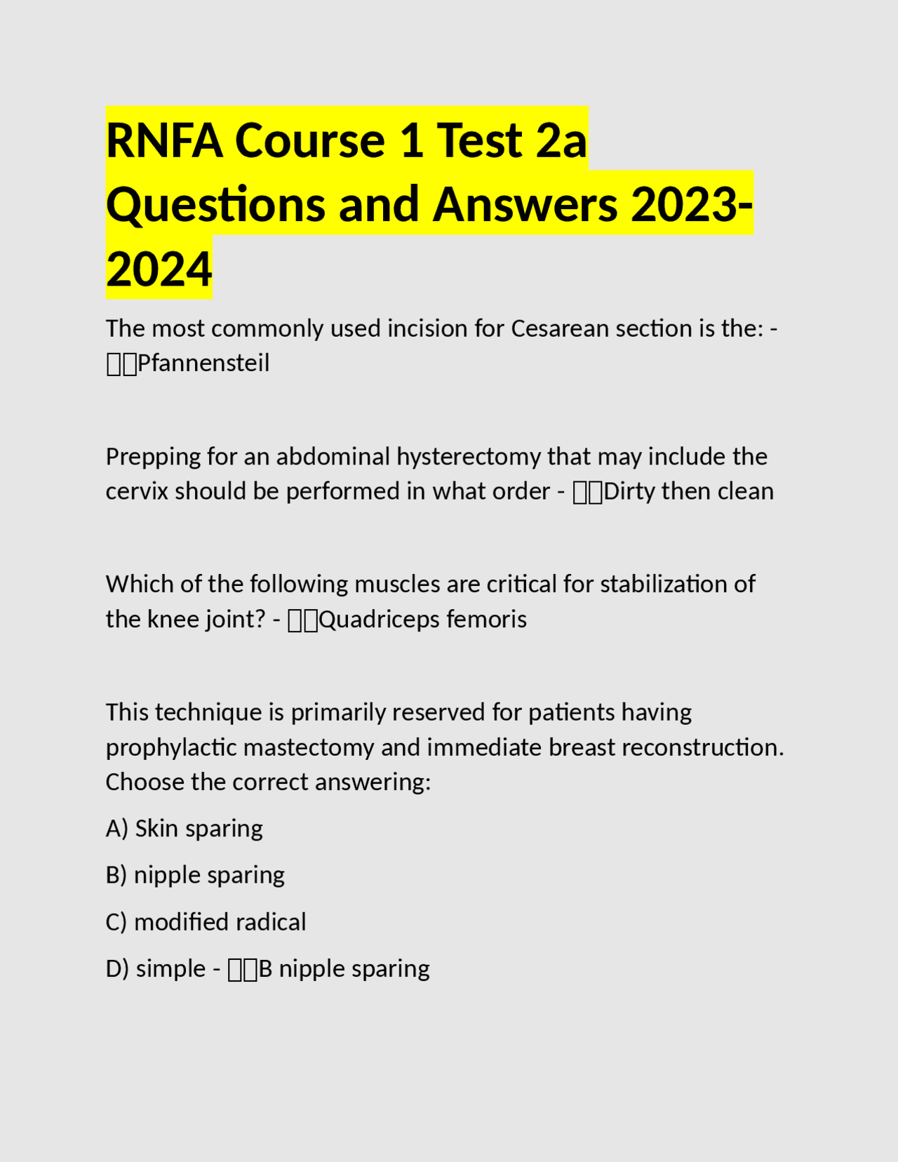RNFA Course 1 Test 2a Questions and Answers 2023-2024 | Exams Nursing ...