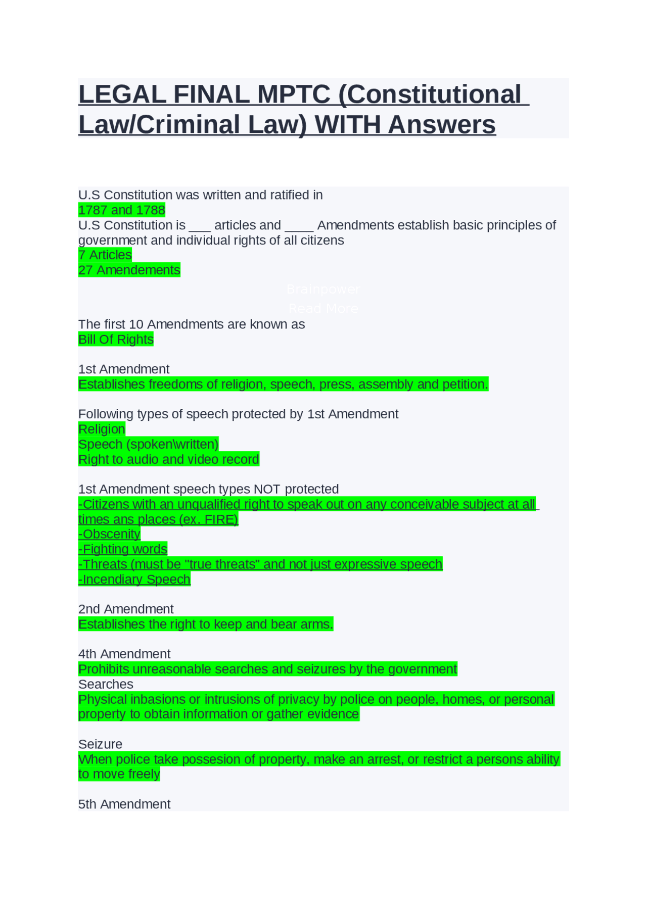 LEGAL FINAL MPTC (Constitutional Law Criminal Law) WITH Answers ...