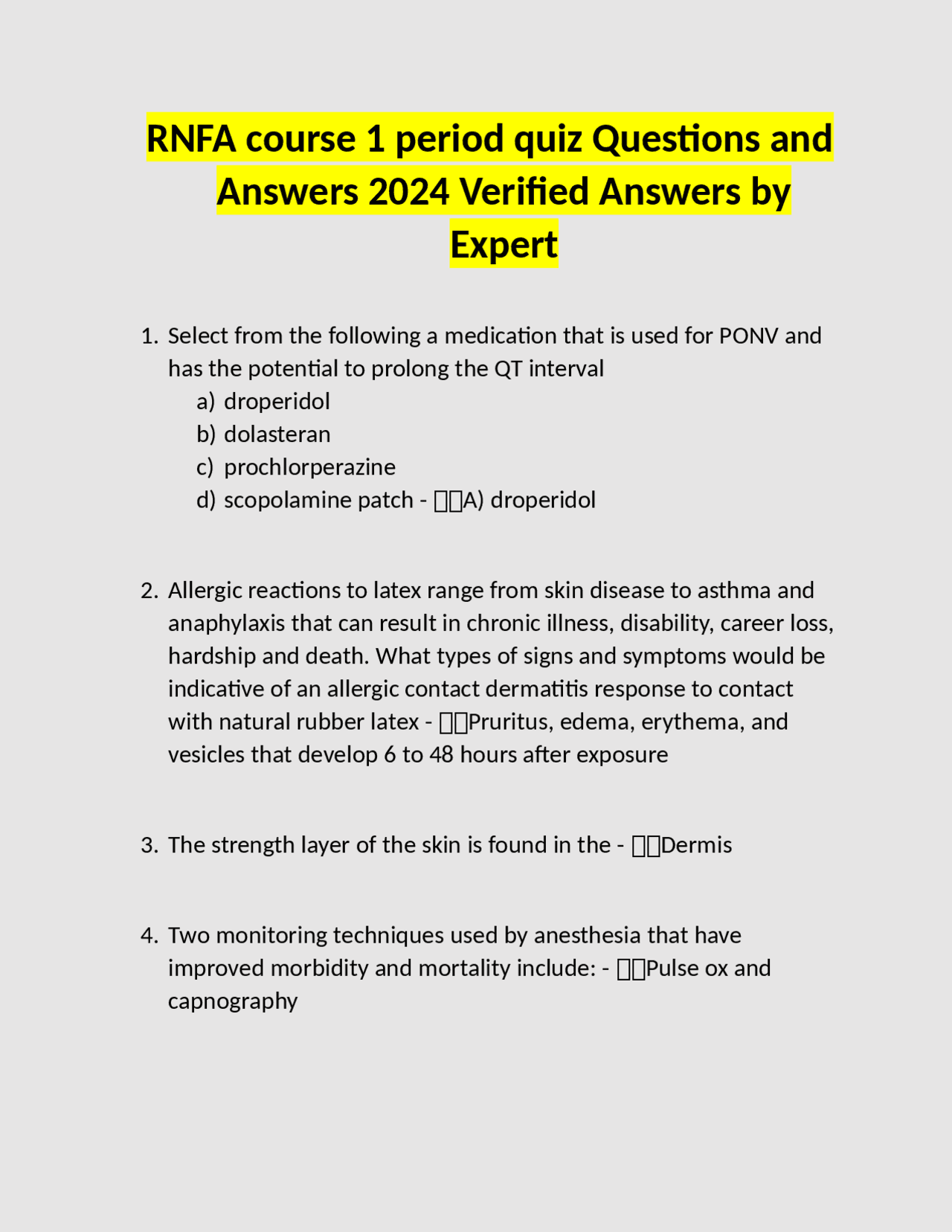 RNFA course 1 period quiz Questions and Answers 2024 Verified Answers ...