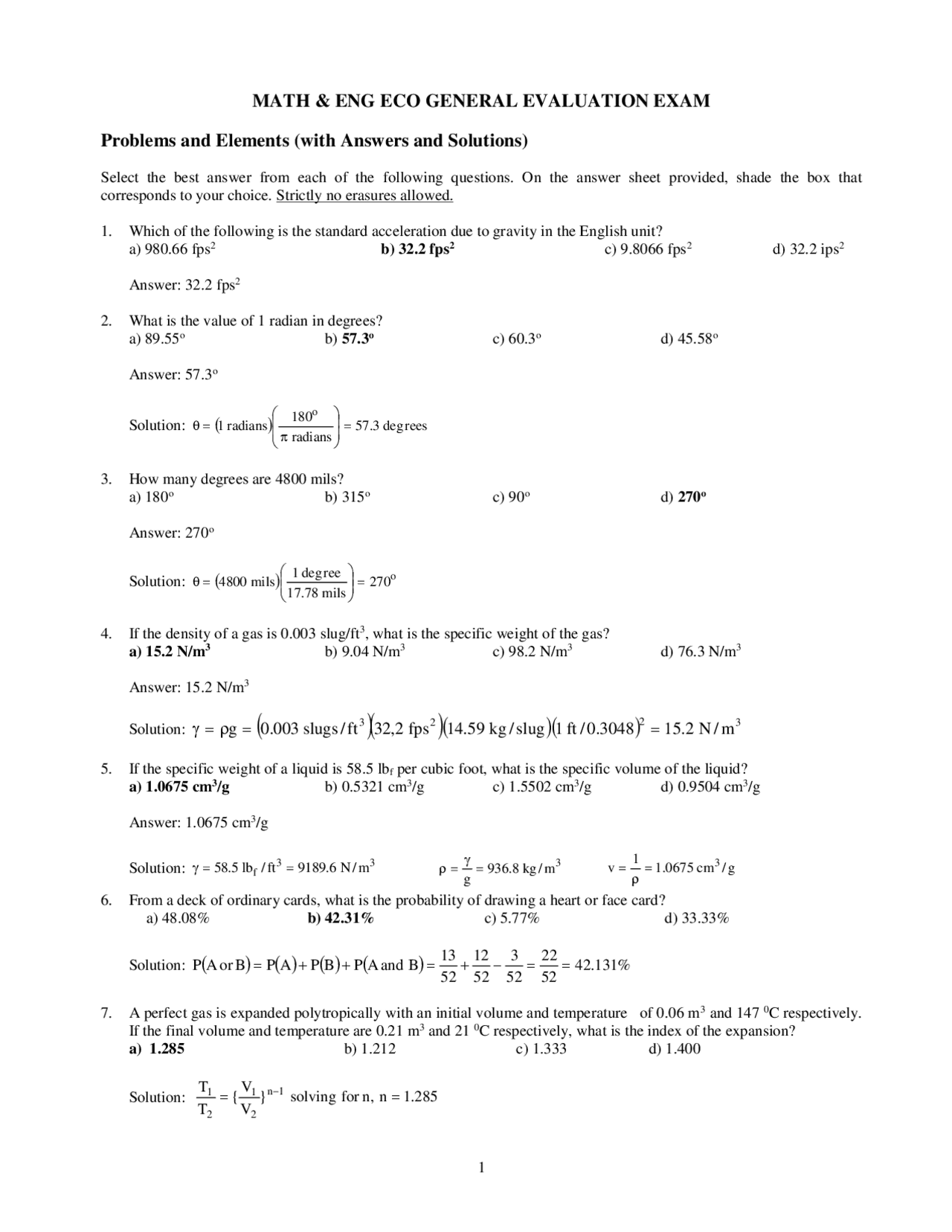 Engineering Mathematics Problem | Exercises Engineering Mathematics | Docsity