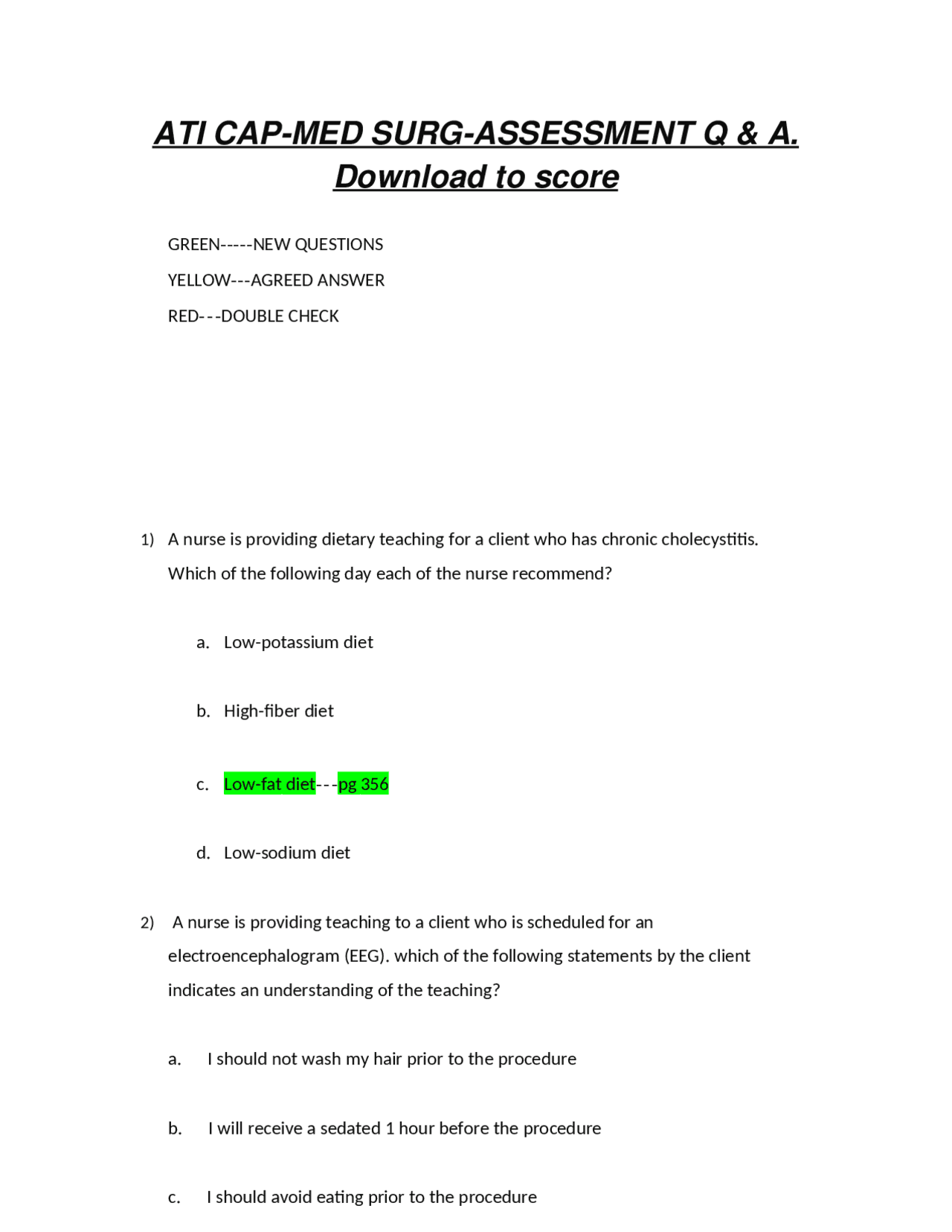 Nursing Assessment Q&A for Various Clinical Scenarios | Exams Nursing ...