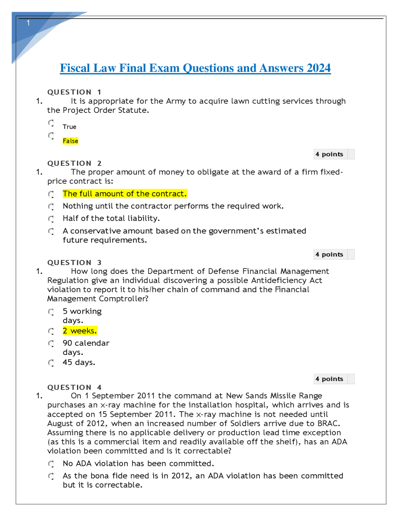 2024 Fiscal Law Exam: Antideficiency Act & Military Funding | Exams Law ...