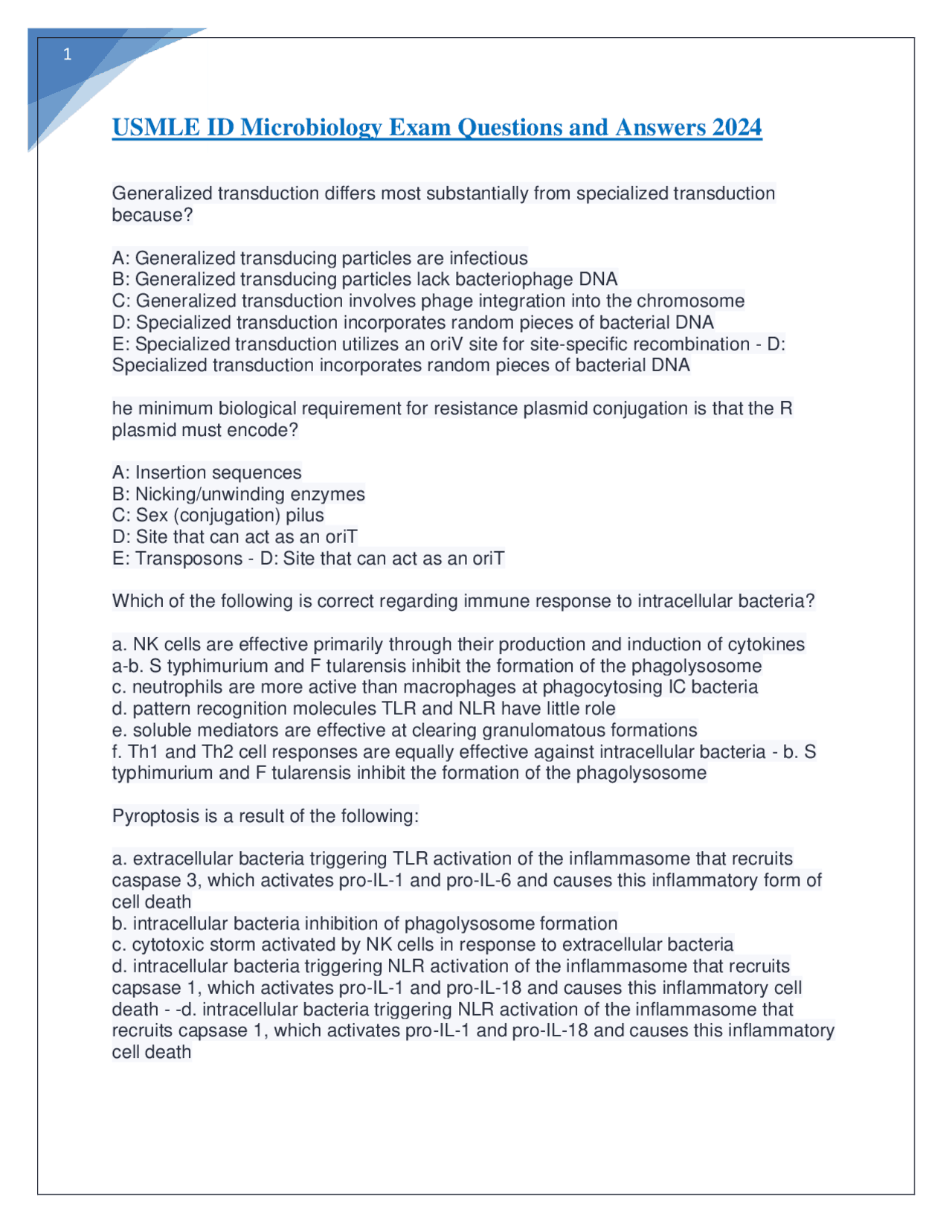 USMLE ID Microbiology Exam Questions and Answers 2024 | Exams Nursing ... USMLE ID Microbiology Exam Questions and Answers 2024 | Exams Nursing ...