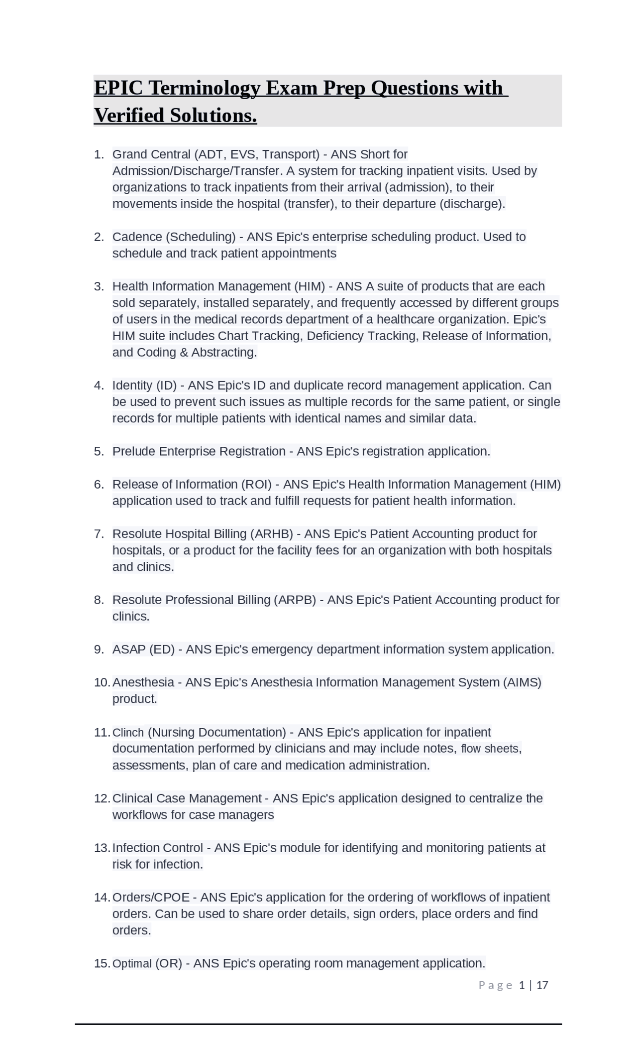 EPIC Terminology Exam Prep Questions with Verified Solutions. | Exams ...