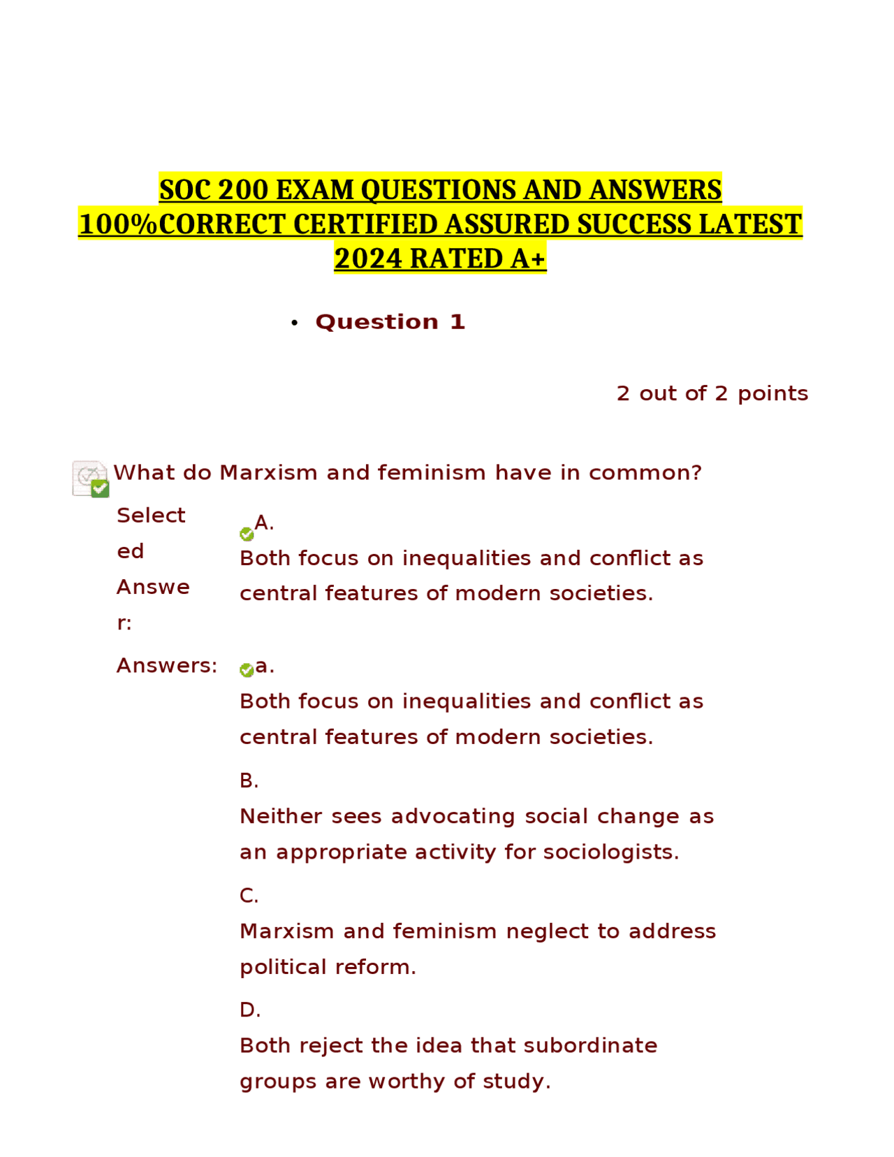 SOC 200 EXAM QUESTIONS AND ANSWERS 100%CORRECT CERTIFIED ASSURED ...