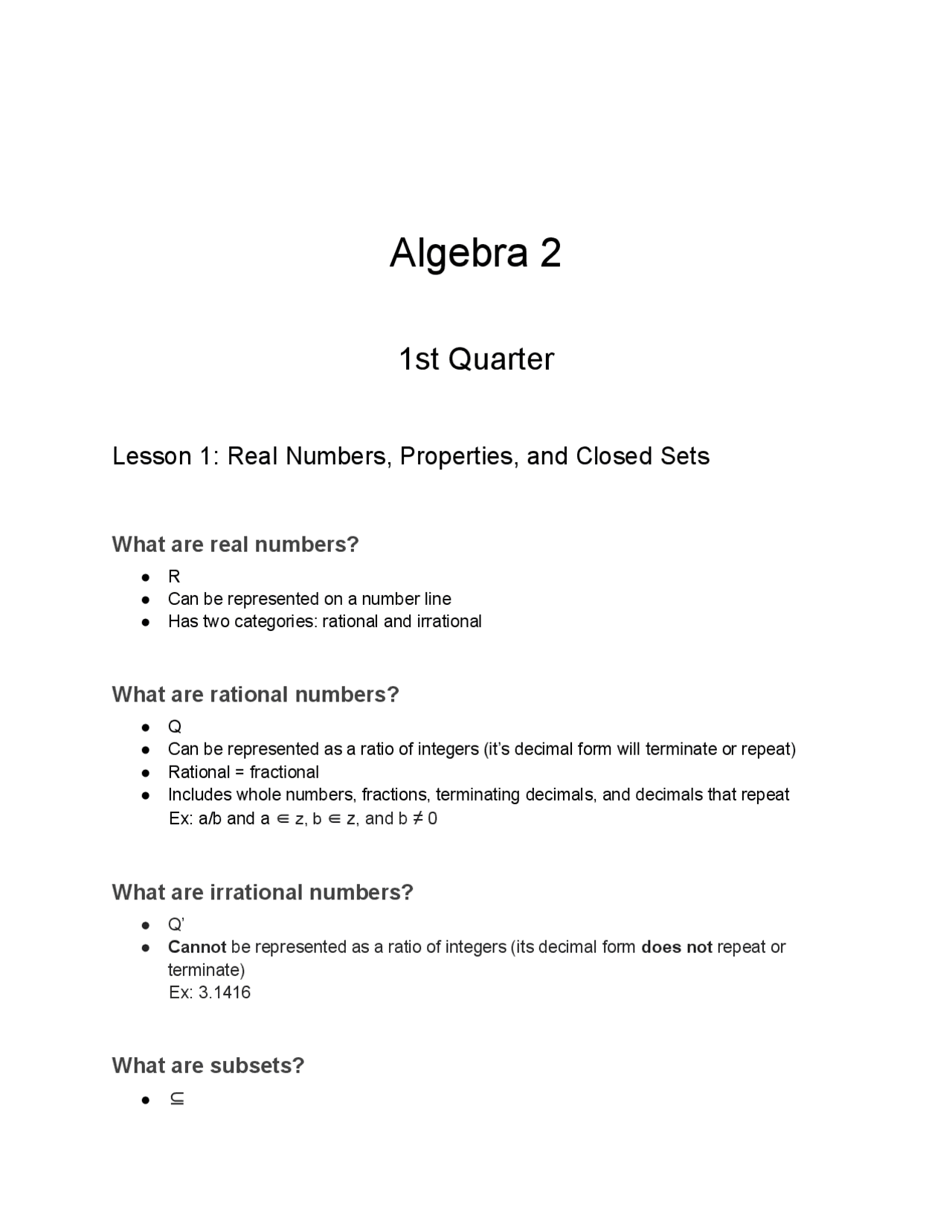 A Comprehensive Guide to Algebra 2 | Study notes Mathematics | Docsity