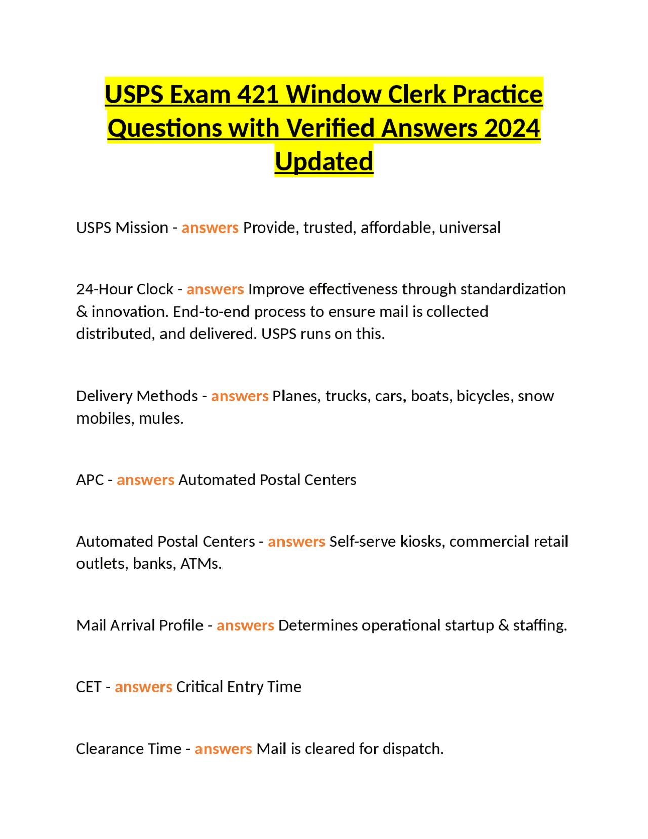 USPS Exam 421 Window Clerk Practice Questions with Verified Answers ...