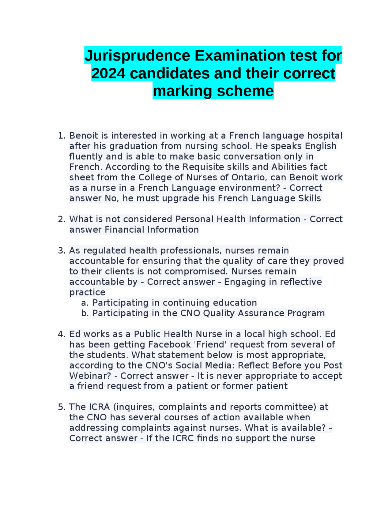 Nursing Practice Standards and Requirements in Ontario | Exams Nursing | Docsity