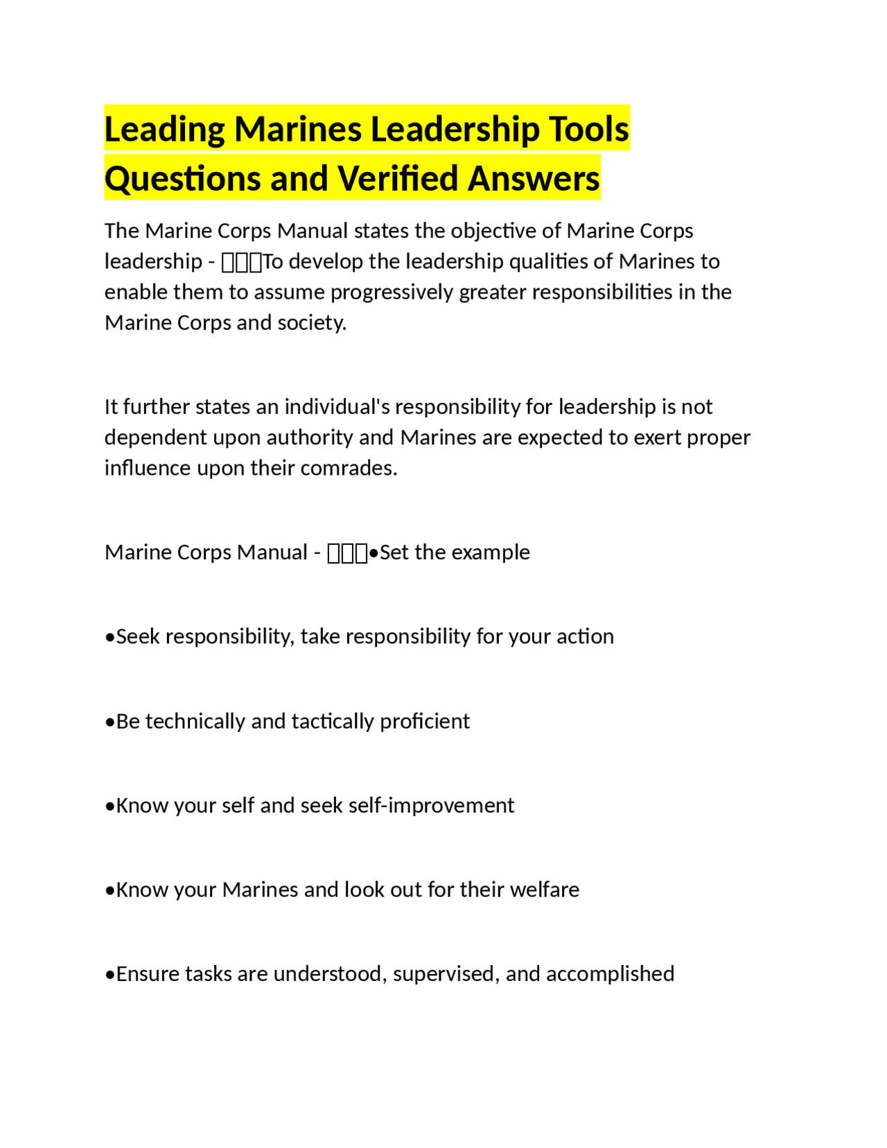 Leading Marines Leadership Tools Questions and Verified Answers | Exams ...