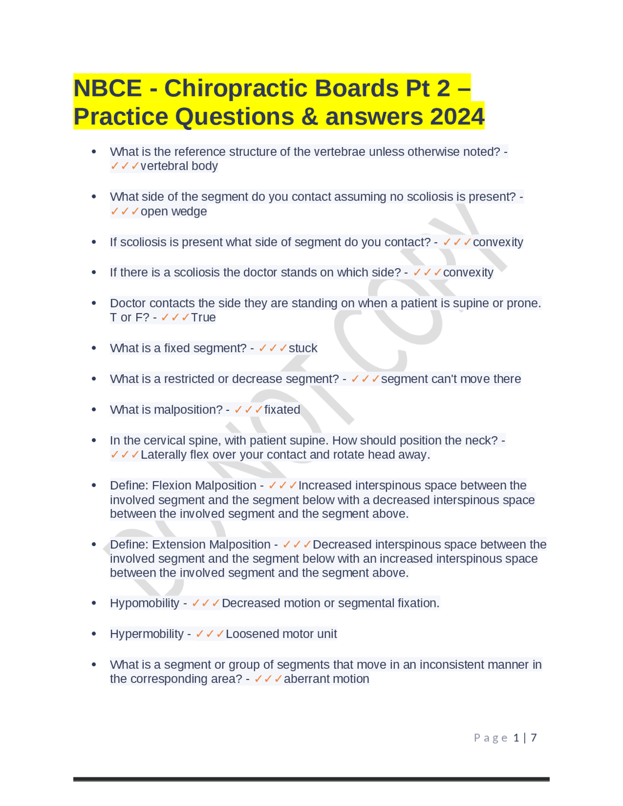 NBCE - Chiropractic Boards Pt 2 – Practice Questions & answers 2024 ...