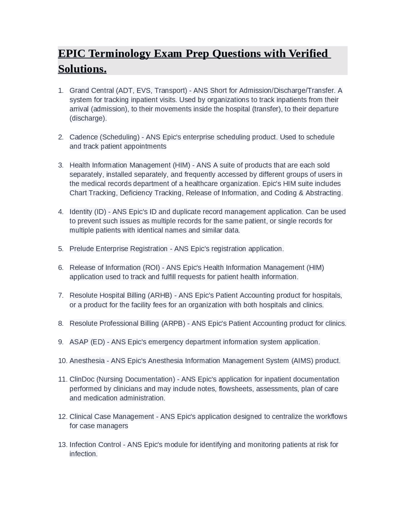 EPIC Terminology Exam Prep Questions with Verified Solutions. | Exams ...