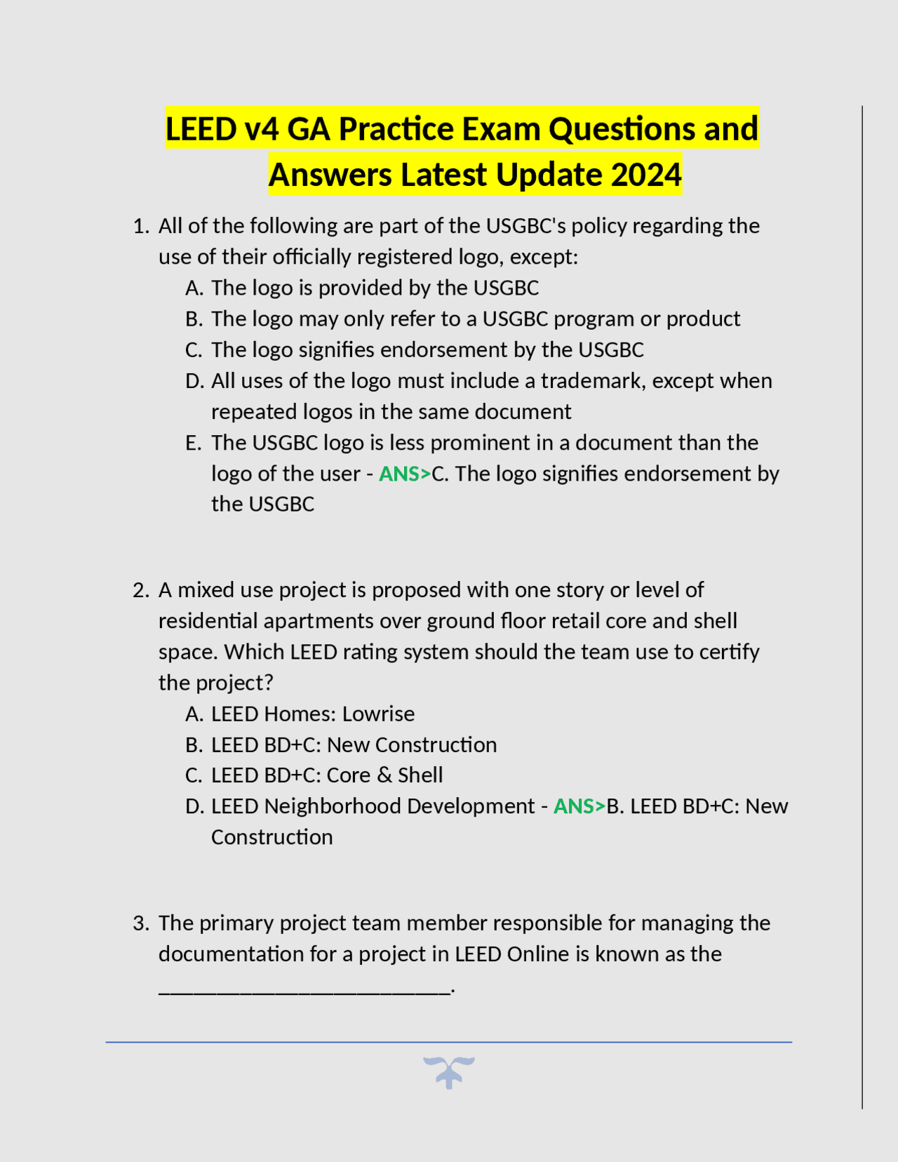 LEED Certification for a New Construction Project | Exams Economics ...
