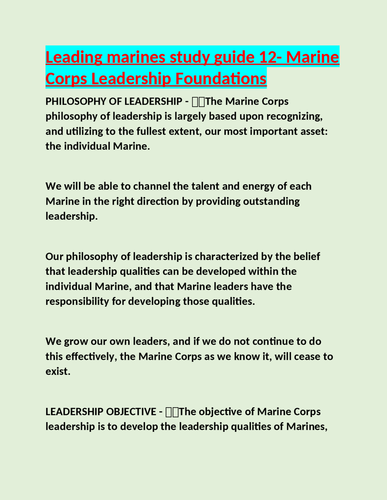 Leading marines study guide 12- Marine Corps Leadership Foundations ...