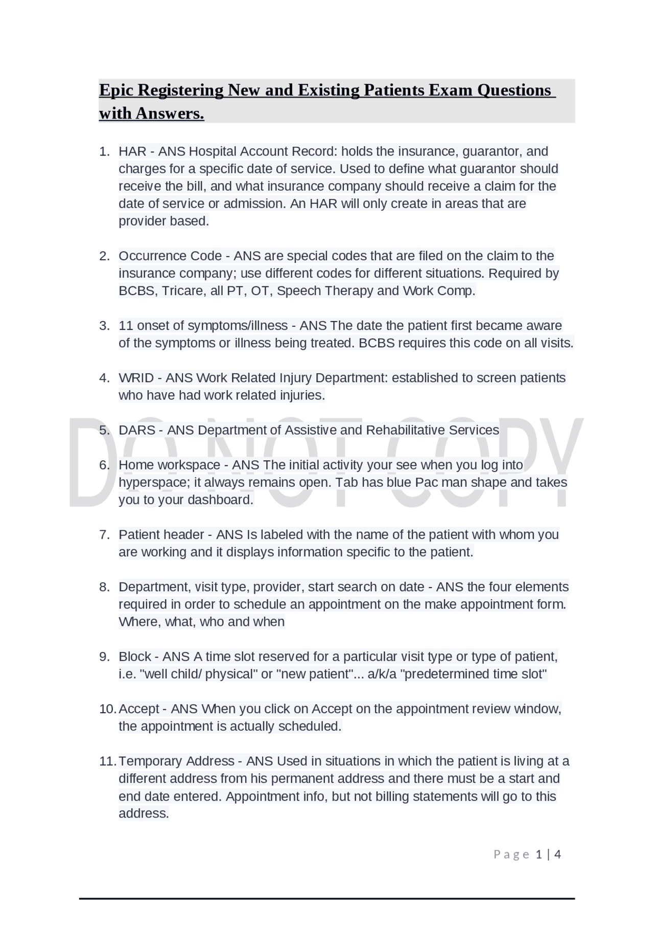 Epic Patient Registration and Insurance Management: Exam Questions and ...