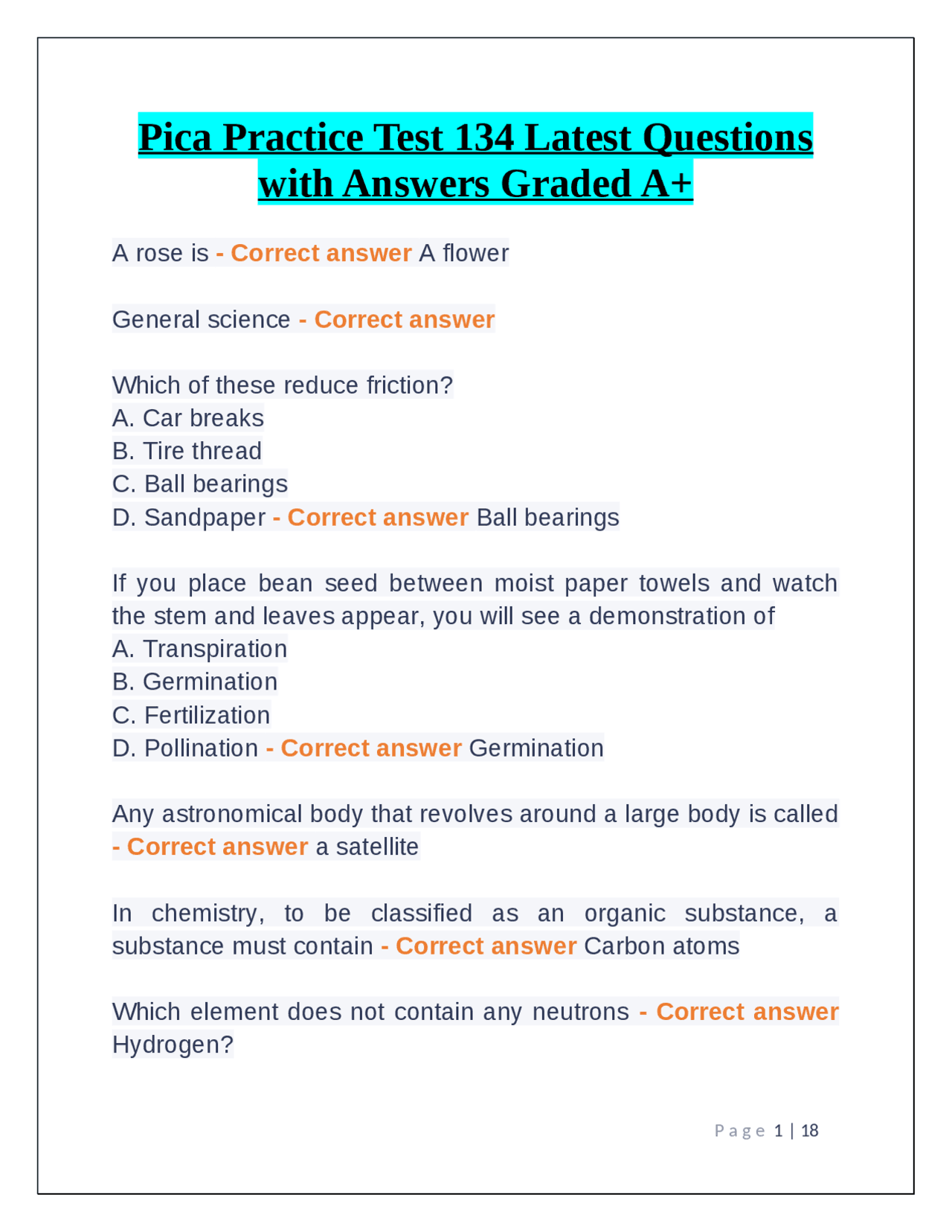 Pica Practice Test 134 Latest Questions with Answers Graded A+ | Exams ...