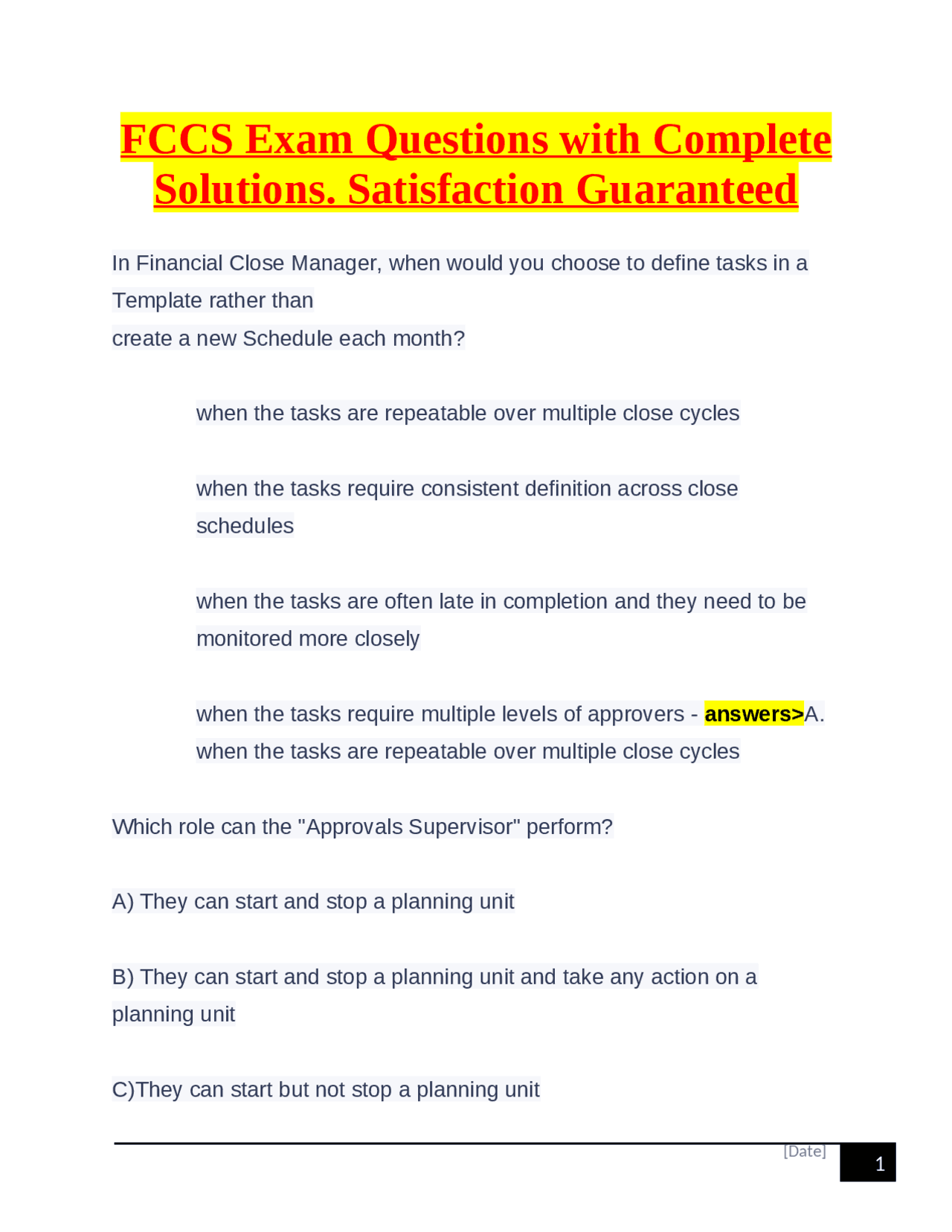 FCCS Exam Questions with Complete Solutions. Satisfaction Guaranteed ... FCCS Exam Questions with Complete Solutions. Satisfaction Guaranteed ...