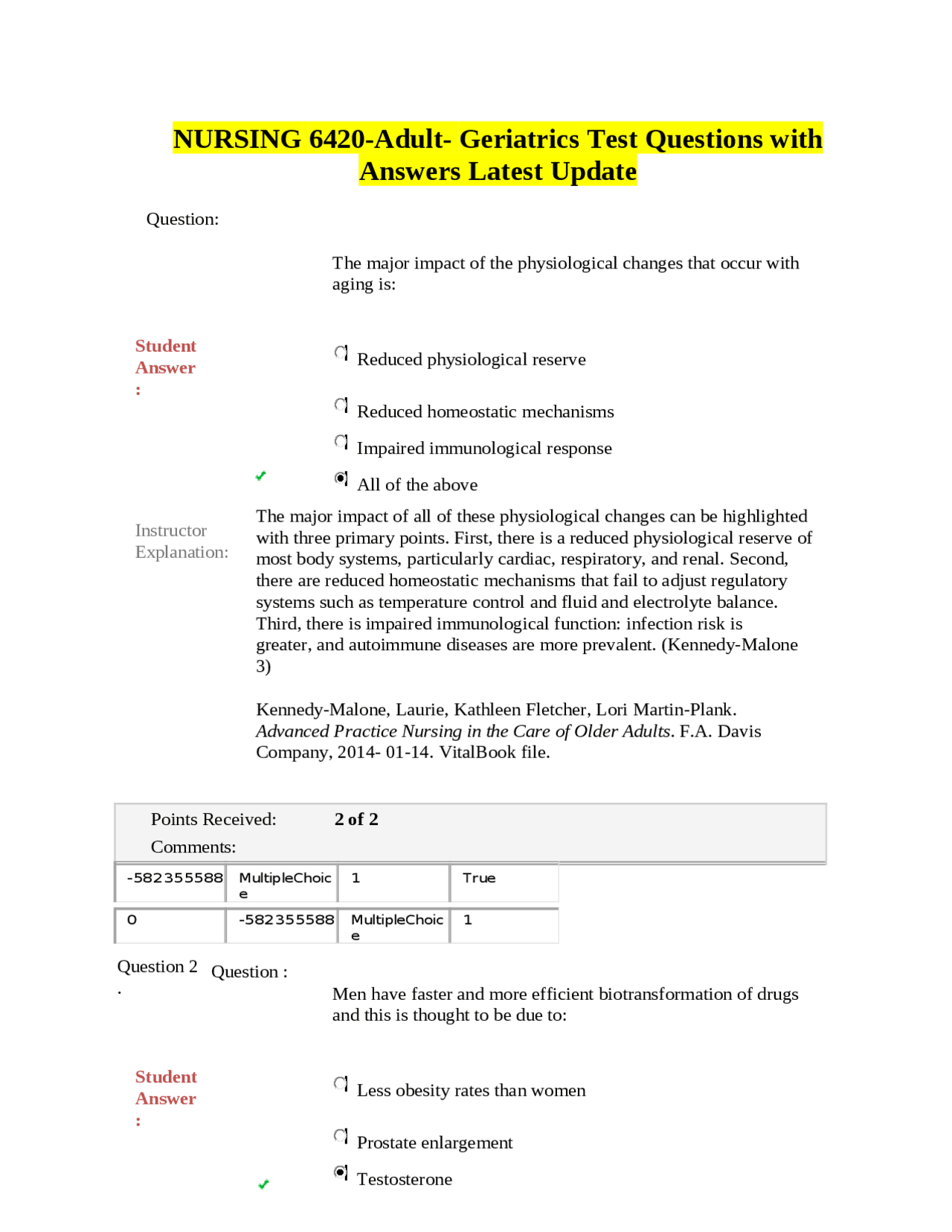 NURSING 6420-Adult- Geriatrics Test Questions with Answers Latest ...