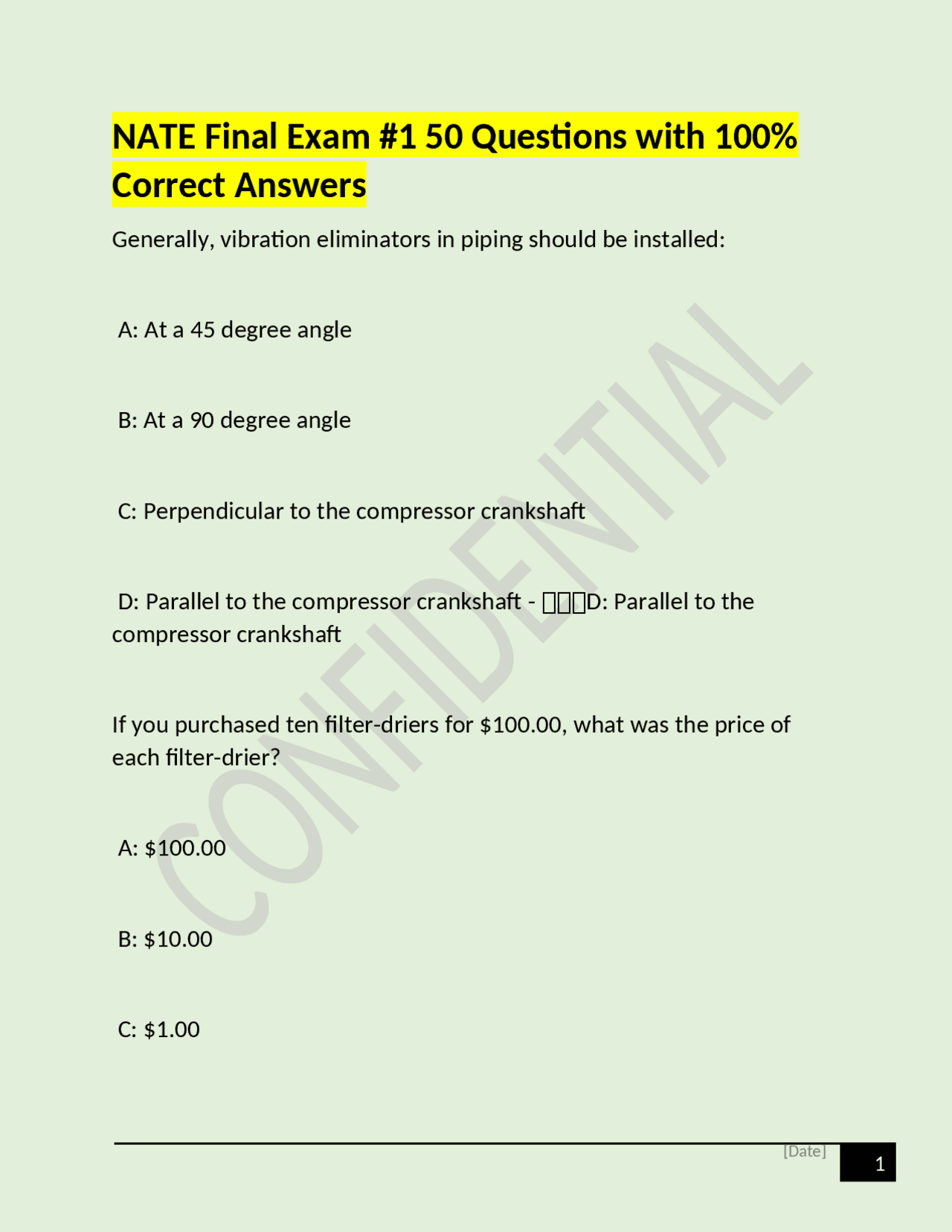 NATE Final Exam #1 50 Questions with 100% Correct Answers | Exams ...