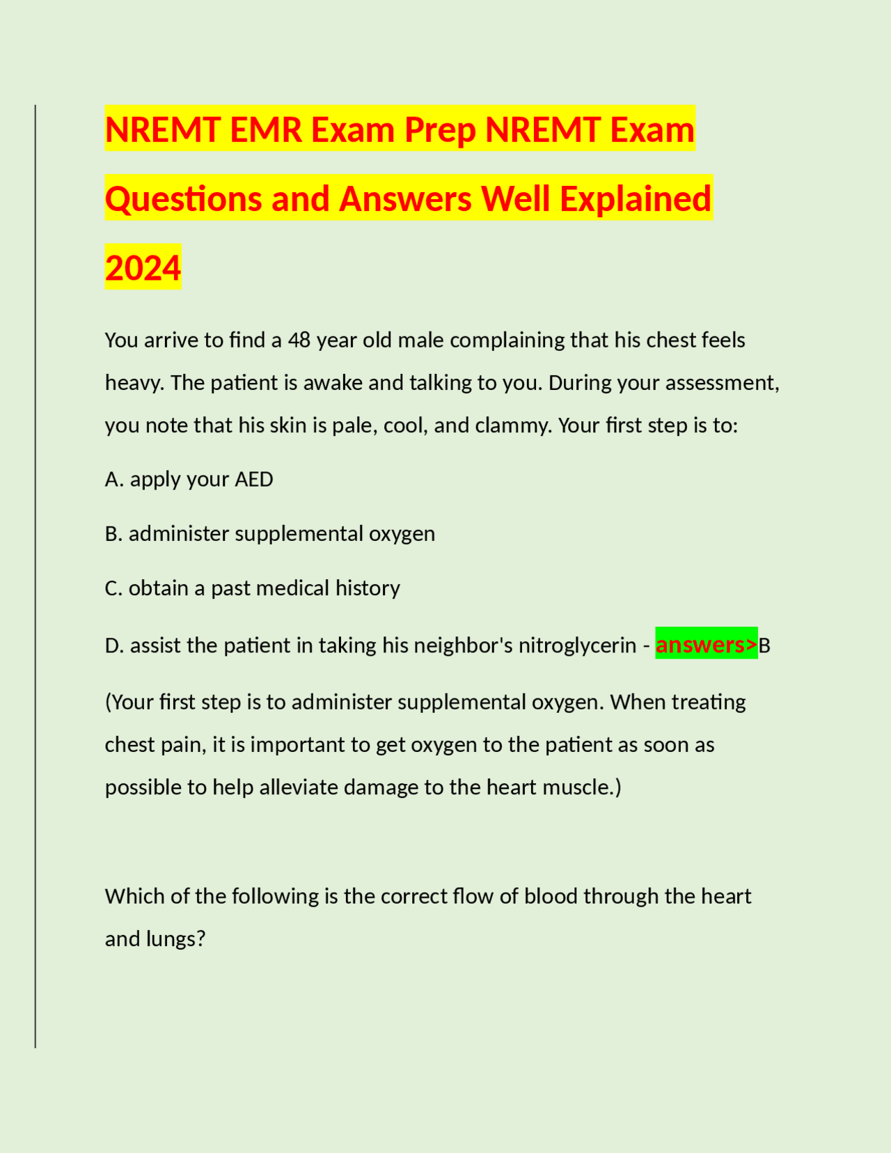 NREMT EMR Exam Prep NREMT Exam Questions and Answers Well Explained ...