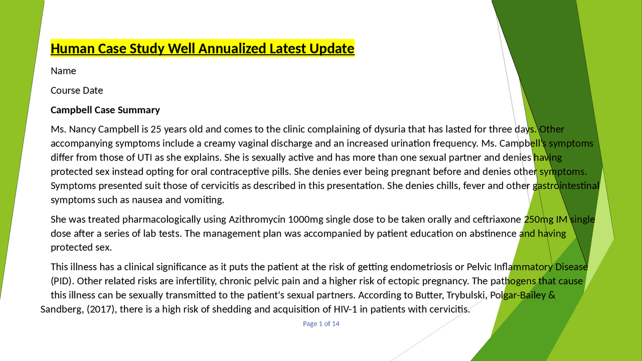 Human Case Study Well Annualized Latest Update | Exams Nursing | Docsity